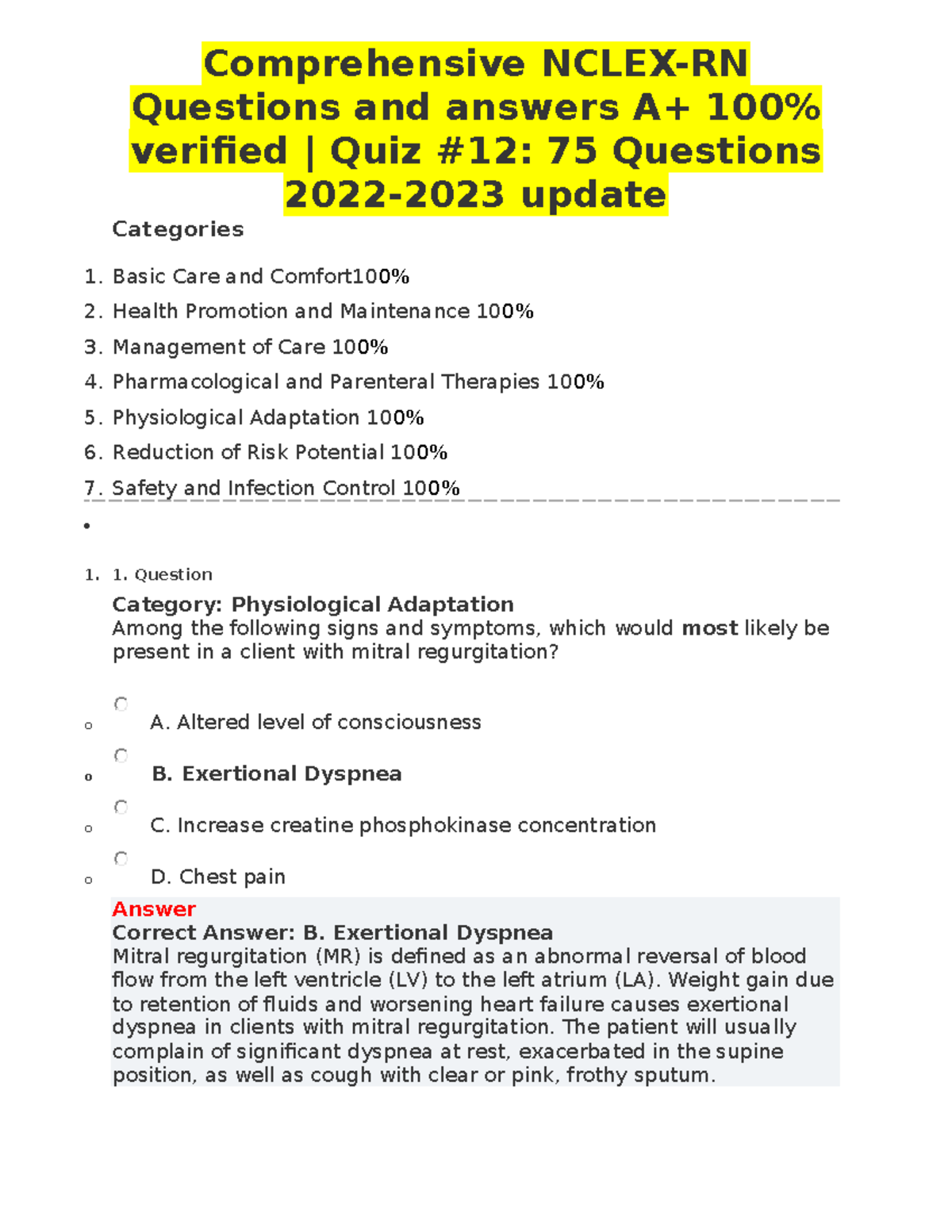 Comprehensive Nclex - Comprehensive NCLEX-RN Questions and answers A+ ...