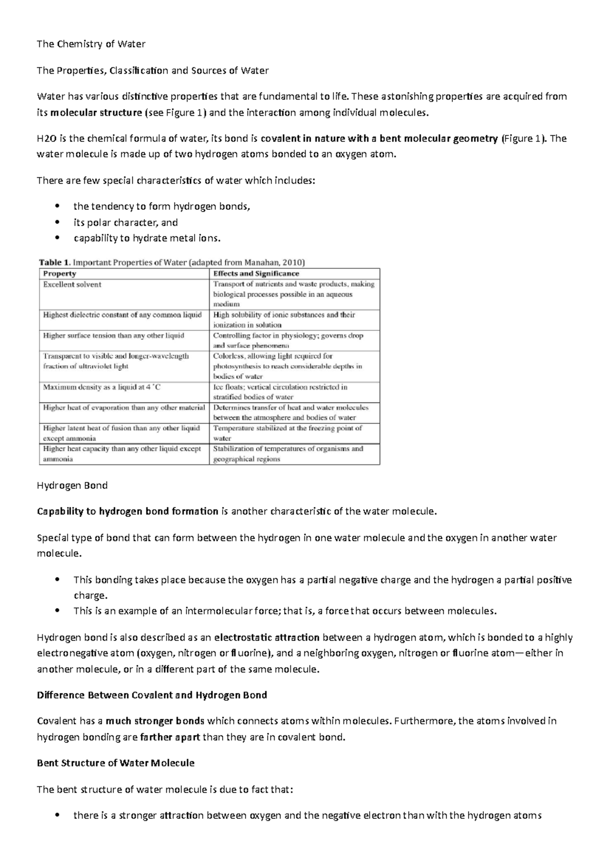 The Chemistry of Water Lecture Notes School Year 2021 - The Chemistry ...