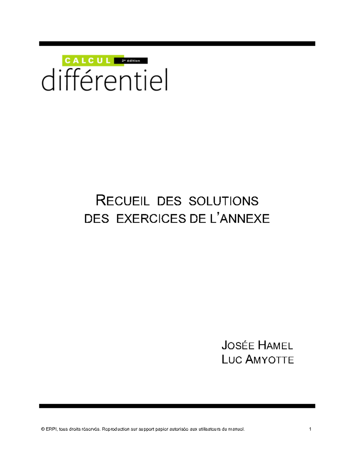 Calcul diff corrigé - diff - RECUEIL DES SOLUTIONS DES EXERCICES DE L 9 ANNEXE ####### JOSÉE ...