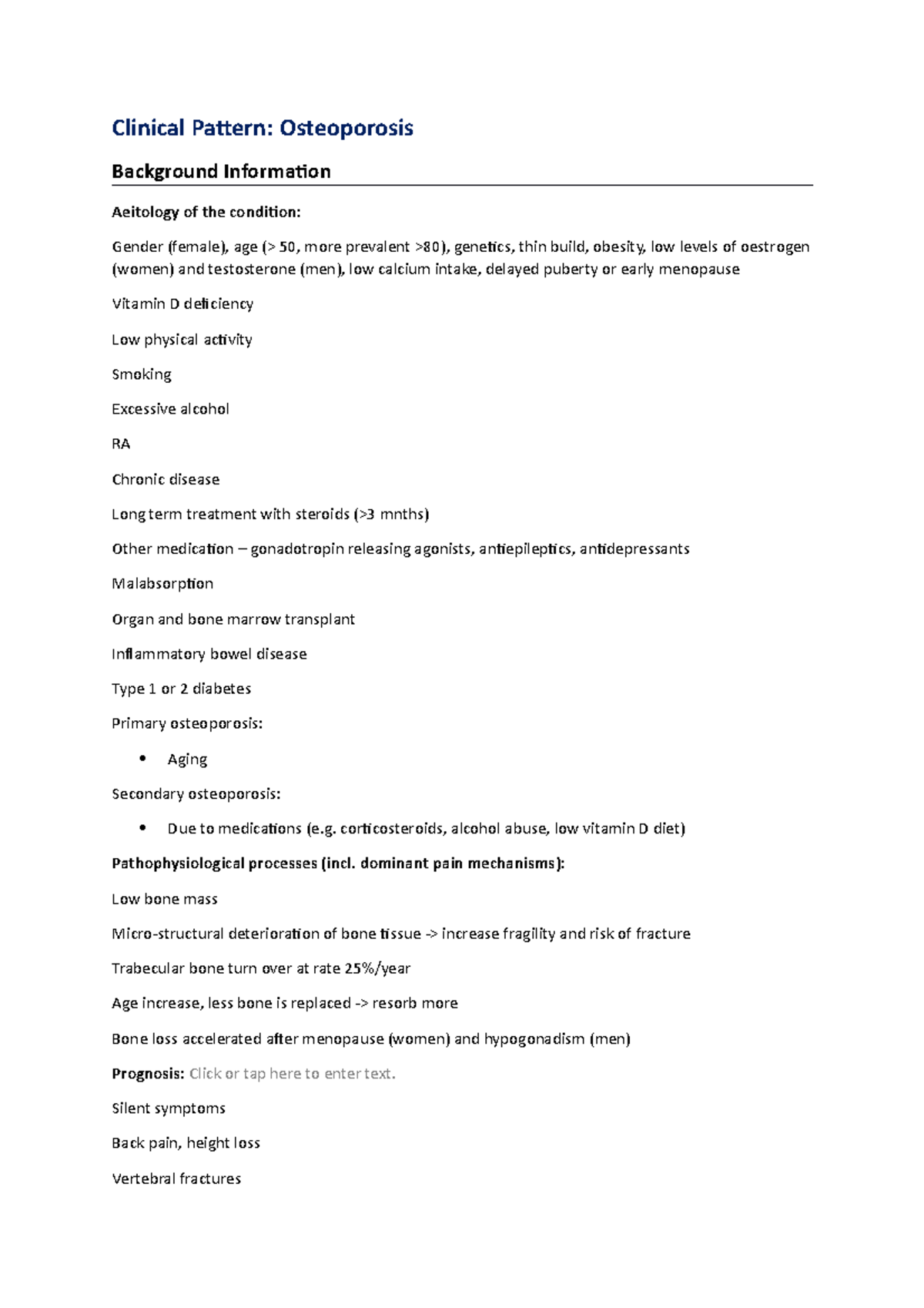 Clinical Pattern Template - Osteoporosis - Clinical Pattern ...