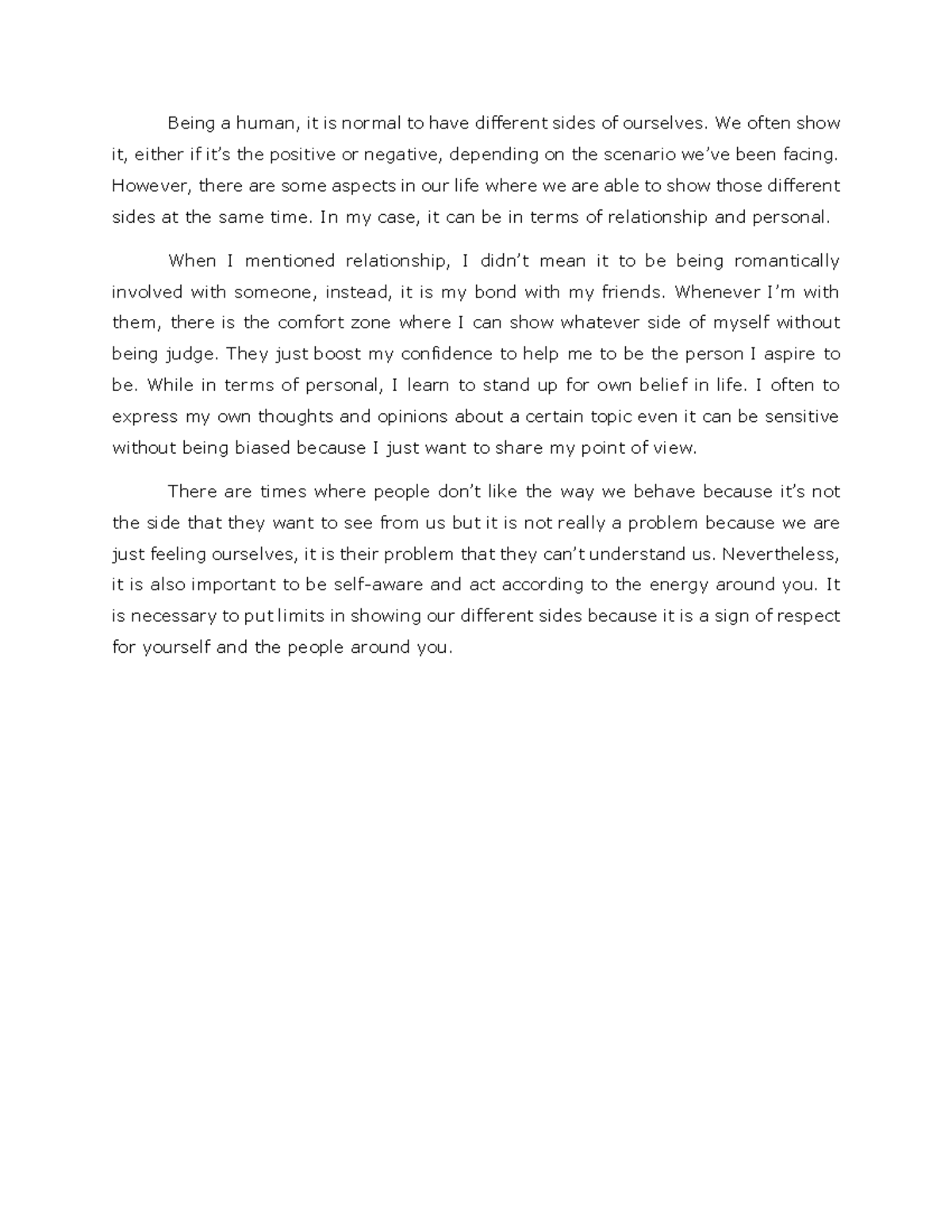 01 activity 1 - Short Essay about Human Behavior - Being a human, it is ...