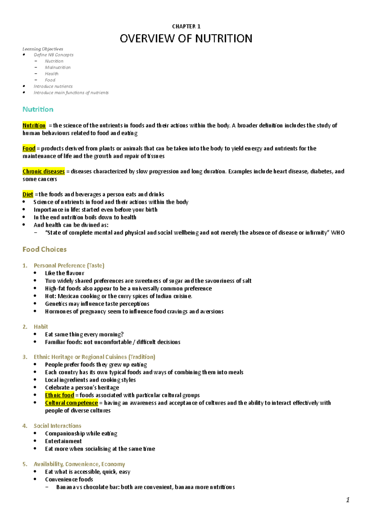 Chapter 1 Overview - Unit 1 - Understanding Nutrition - CHAPTER 1 ...