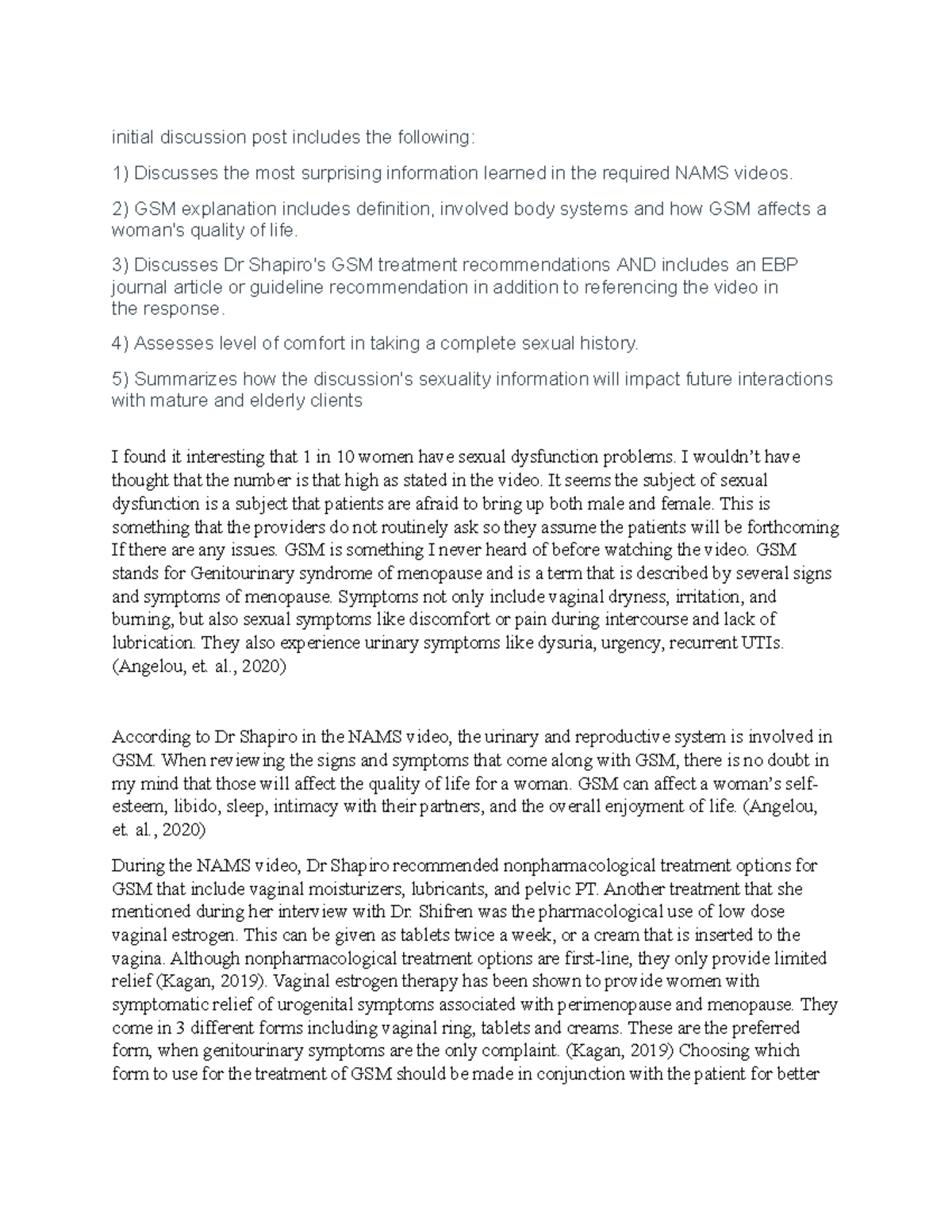 Week 6 disc - n/a - initial discussion post includes the following ...