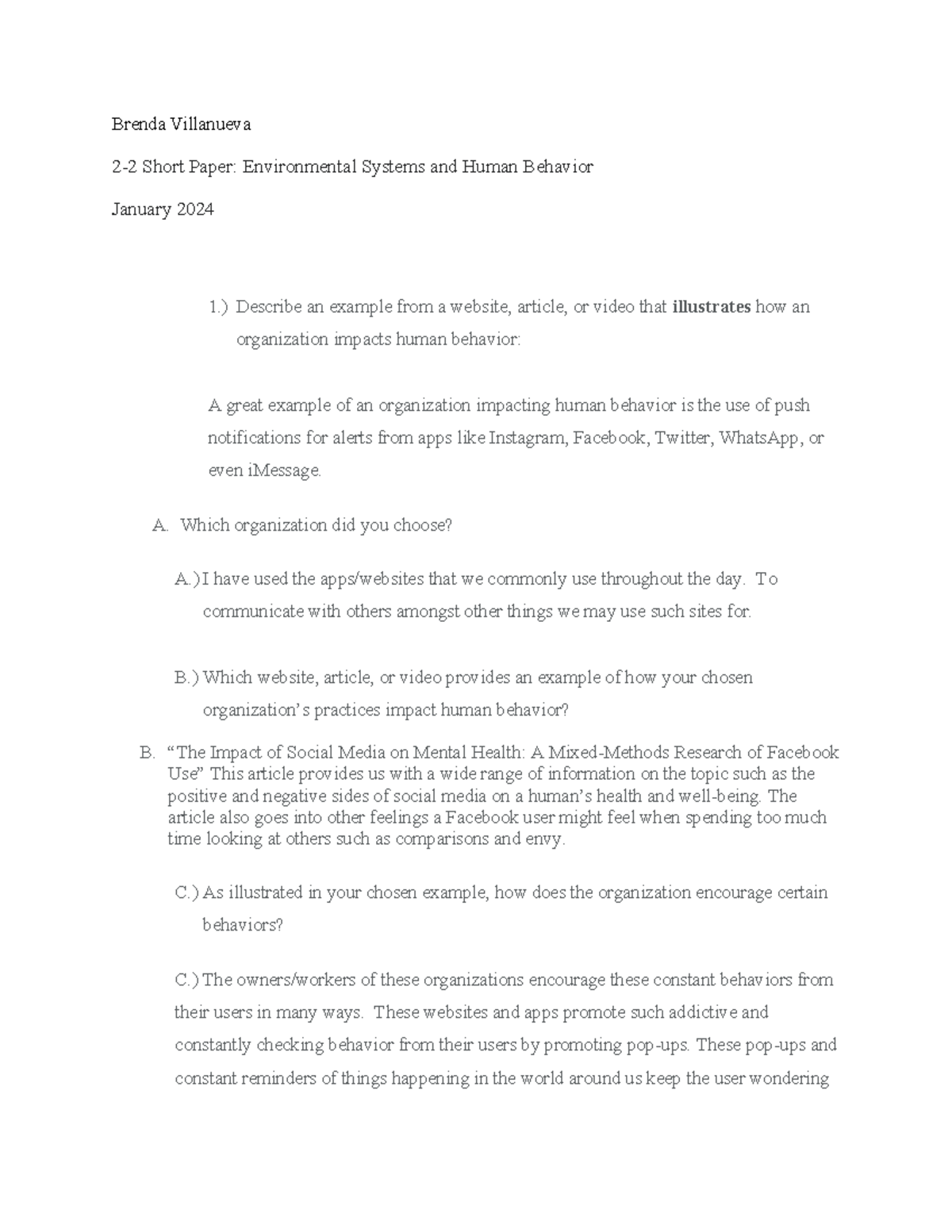 2-2 short paper - Brenda Villanueva 2-2 Short Paper: Environmental ...