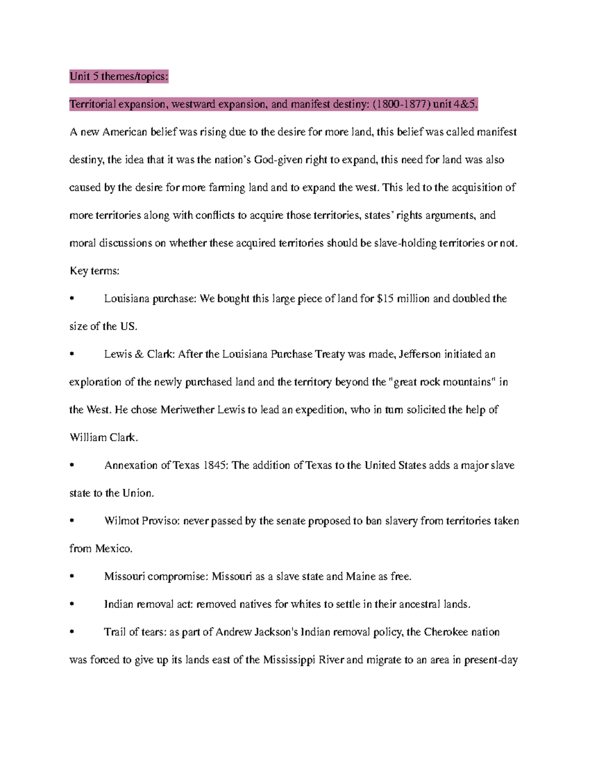 Apush Unit 5 topics - Unit 5 themes/topics: Territorial expansion ...