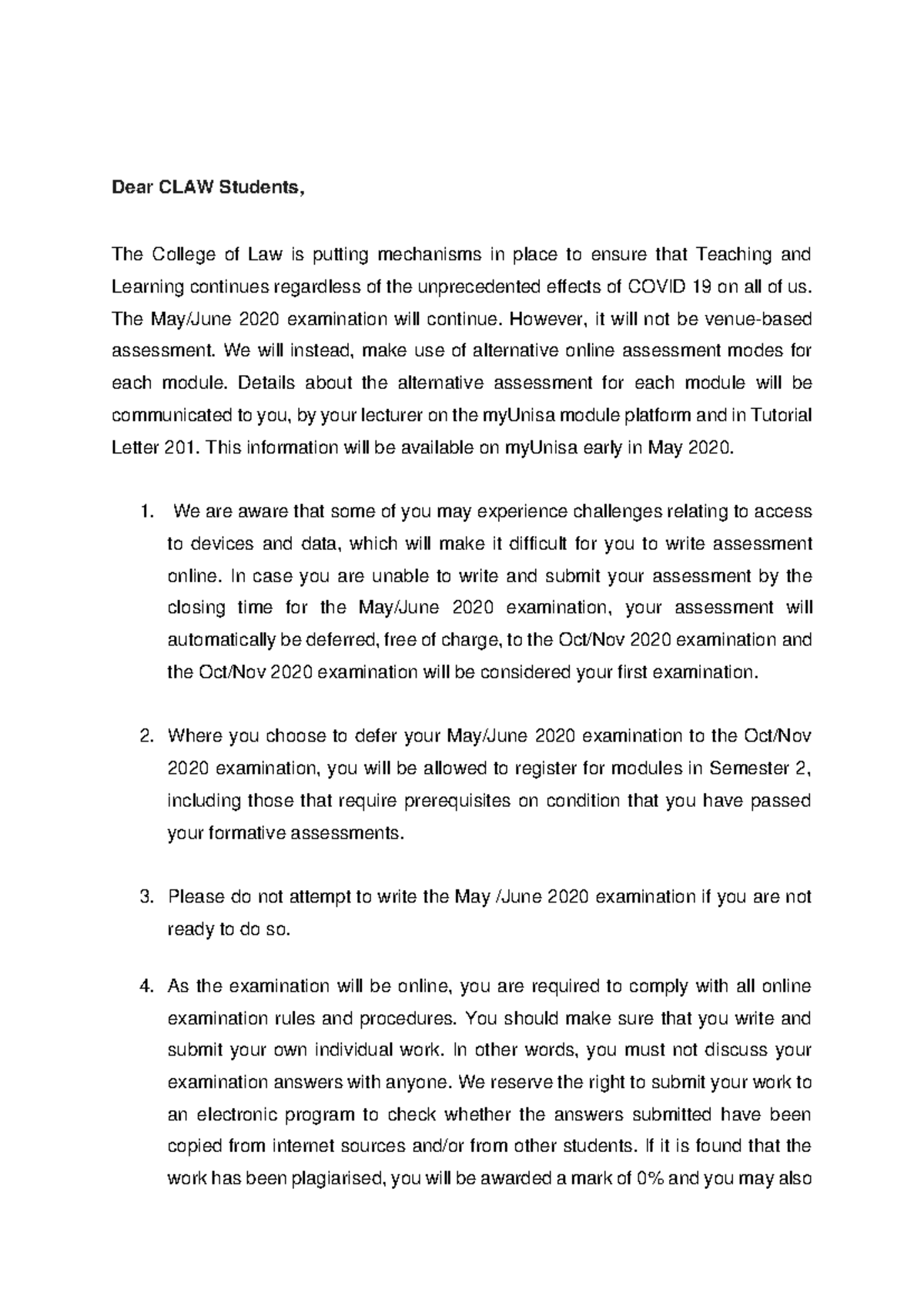 Note CLAW students on 2020 May-June Examination - Dear CLAW Students ...