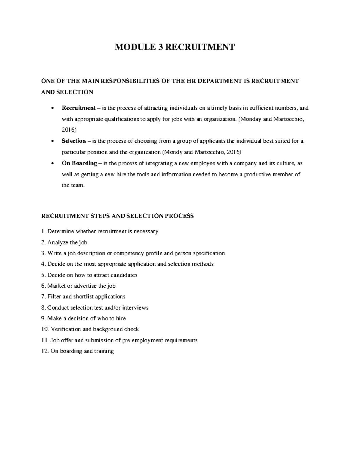 Module 3 - Recruitment of Human Resource - MODULE 3 RECRUITMENT ONE OF ...