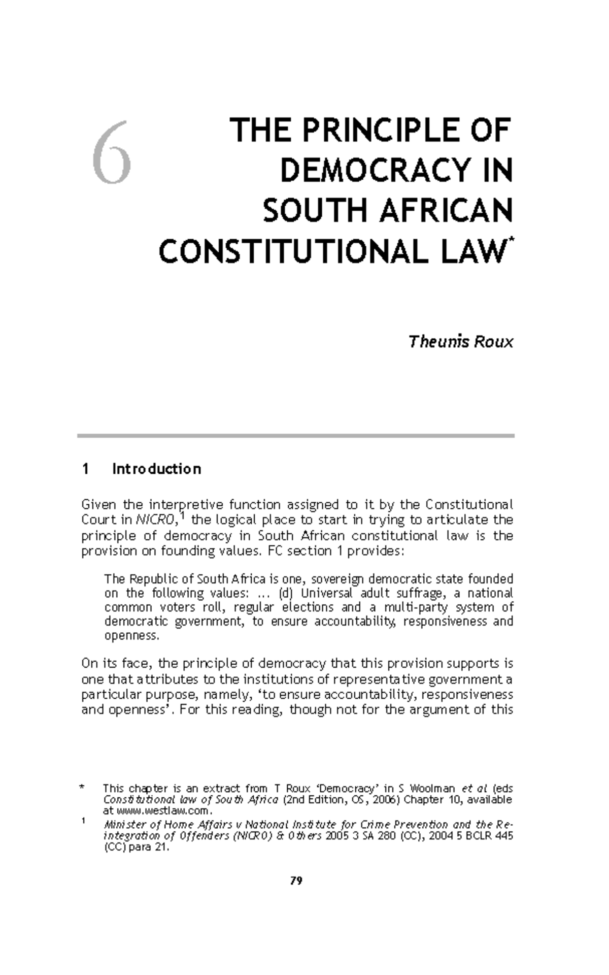 The Principle of Democracy in South Afri - 79 6 This chapter is an ...