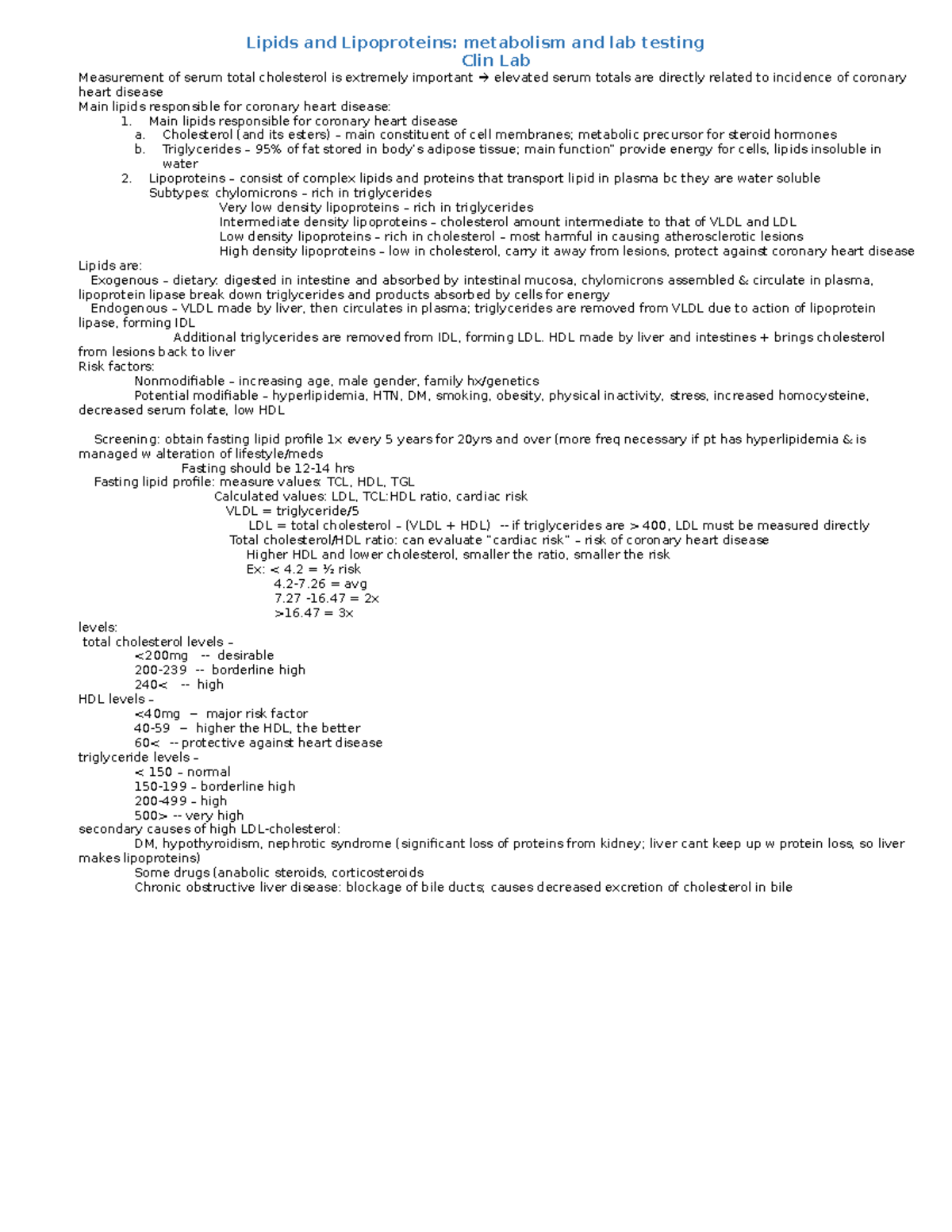 Clinical Laboratory Medicine I- lipids and lipoproteins - Lipids and ...