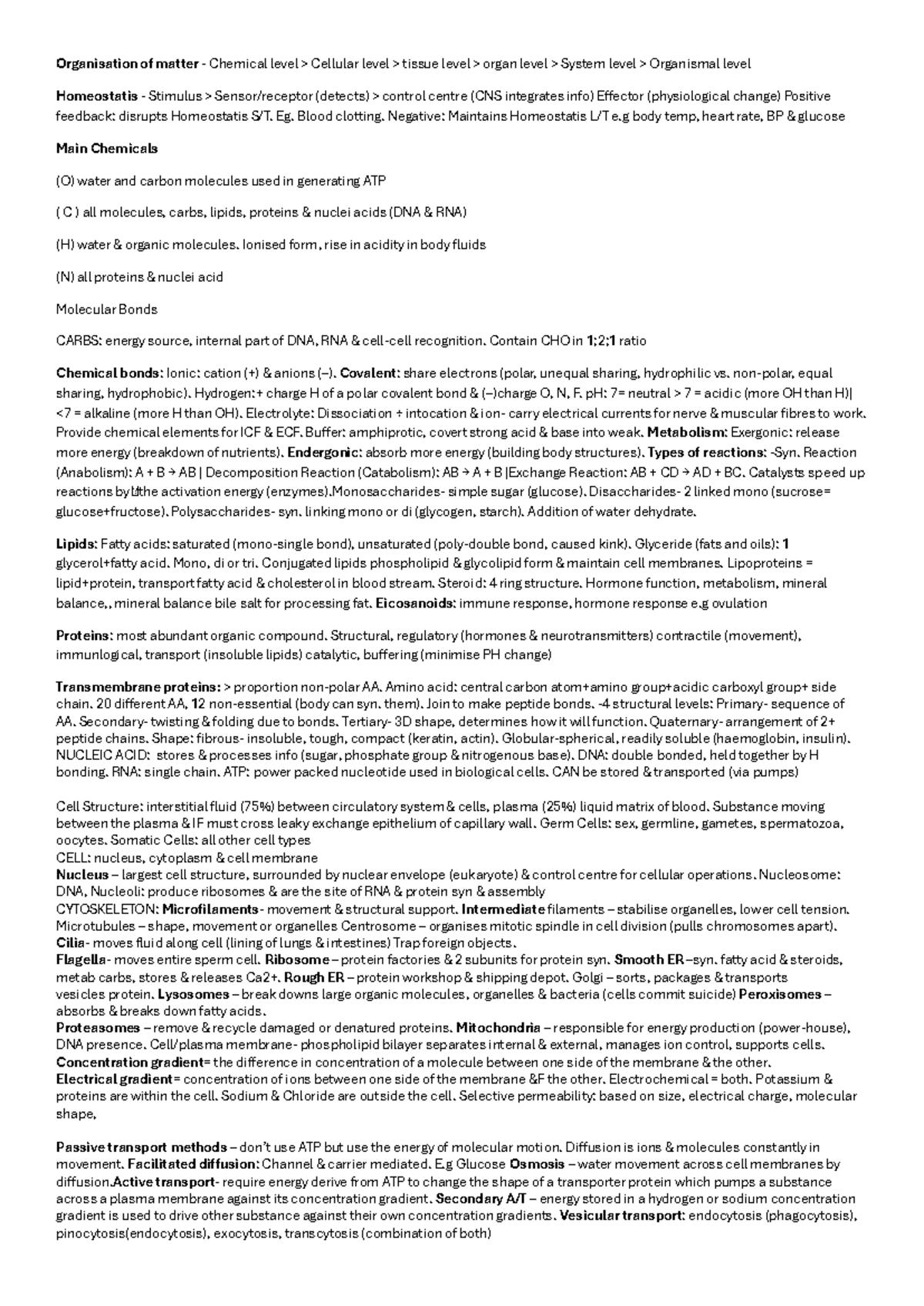 Biomed notes copy - Organisation of matter - Chemical level > Cellular ...