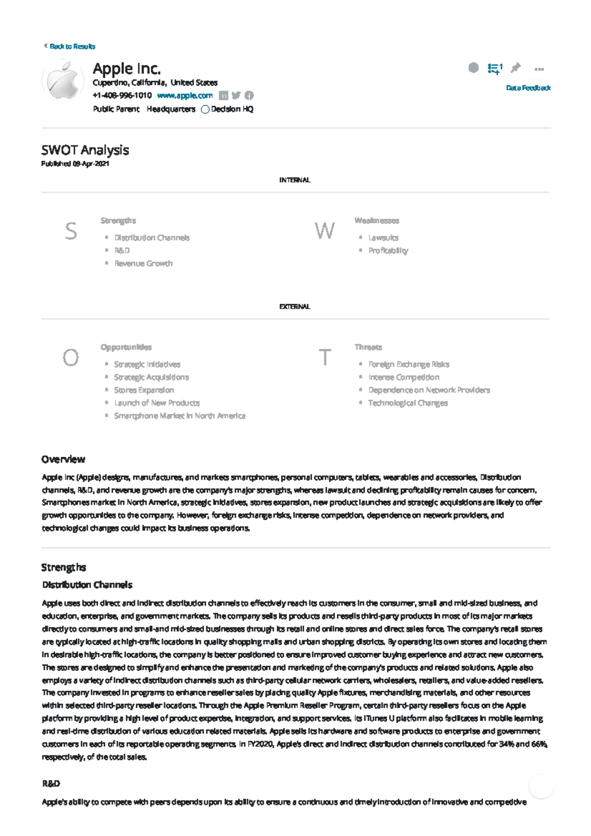 ACCG3001: Week 4. SWOT analysis Apple Inc - SWOT Analysis Overview ...