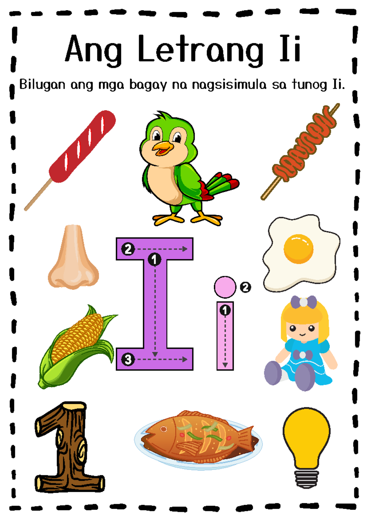 Learning Alphabet - Education - Ang Letrang Ii Bilugan ang mga bagay na ...