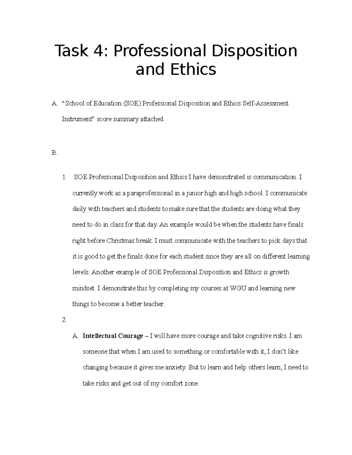 Task 4 - passed - Task 4: Professional Disposition and Ethics A ...