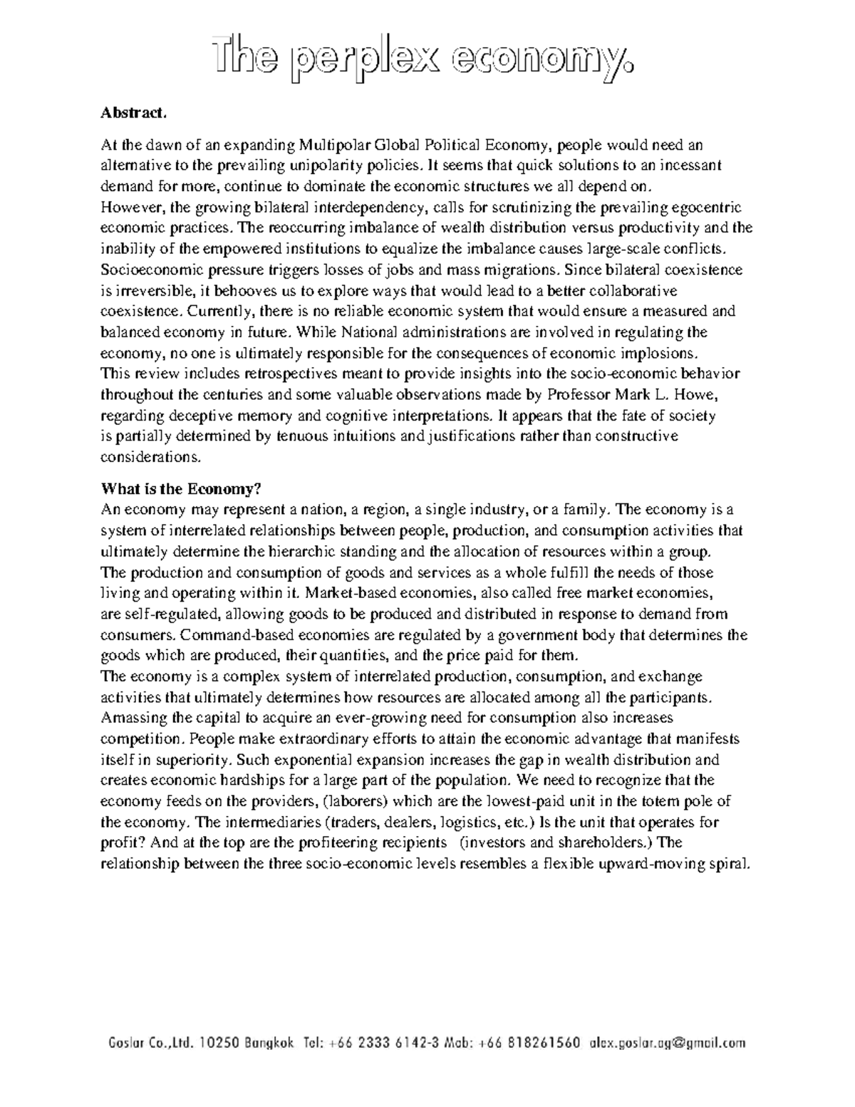 Economic complexity - Abstract. At the dawn of an expanding Multipolar ...
