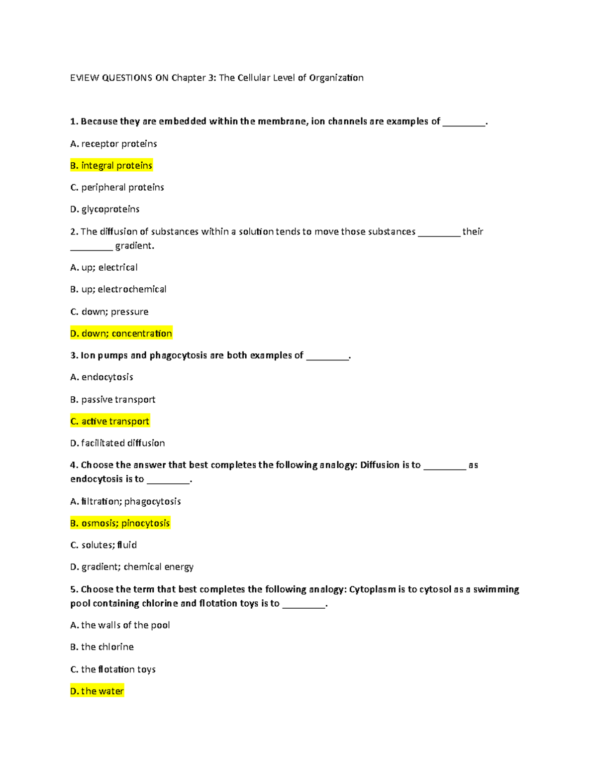 Review QUIZ,, Chapter 3, Anatomy AND Physiology - BIOL 1122 - UoPeople ...