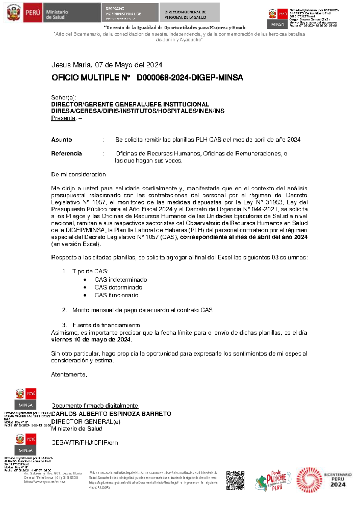 Oficio Multiple-000068-2024- Digep - “Decenio de la Igualdad de Oportunidades para Mujeres y ...