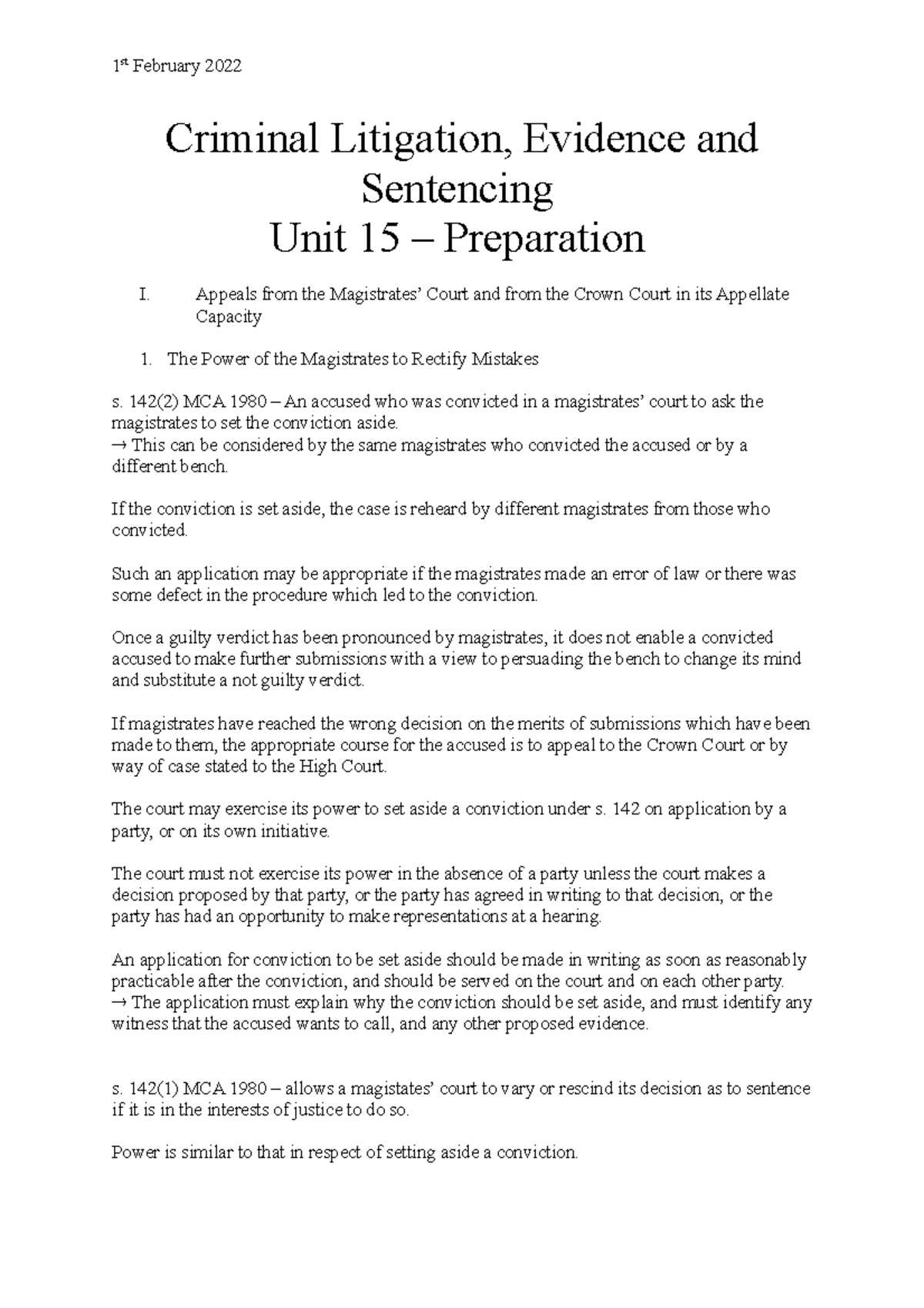 Criminal Litigation, Evidence and Sentencing - Unit 15 - Preparation ...