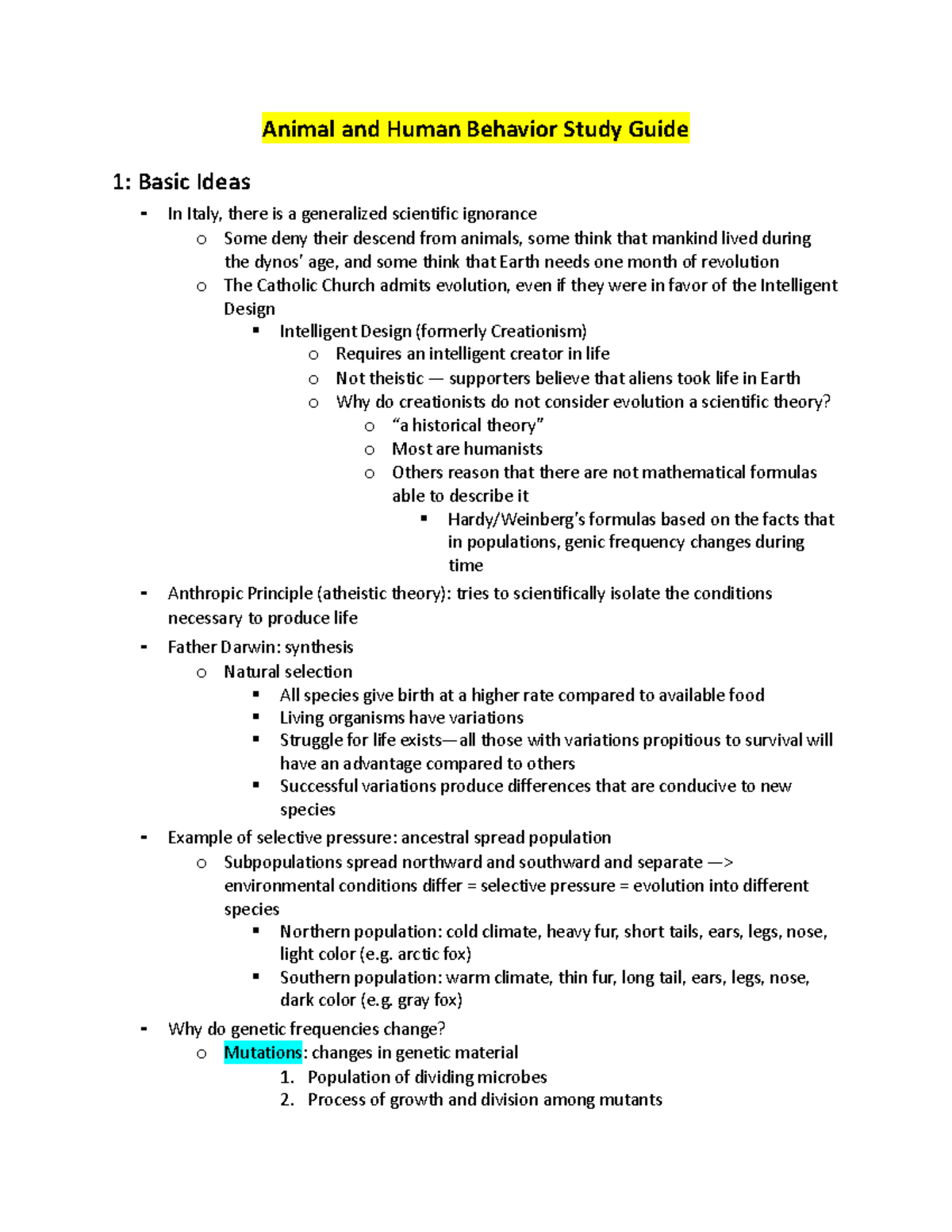 Animal and Human Behavior Study Guide - arctic fox) Southern population ...