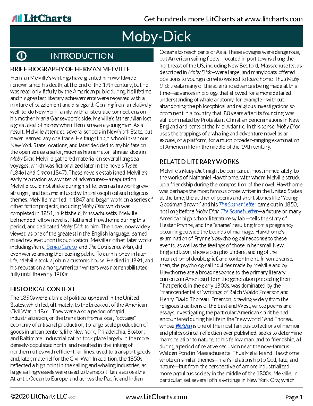 Mobydick summary - Moby-Dick BRIEF BIOGRAPHY OF HERMAN MELVILLE Herman ...