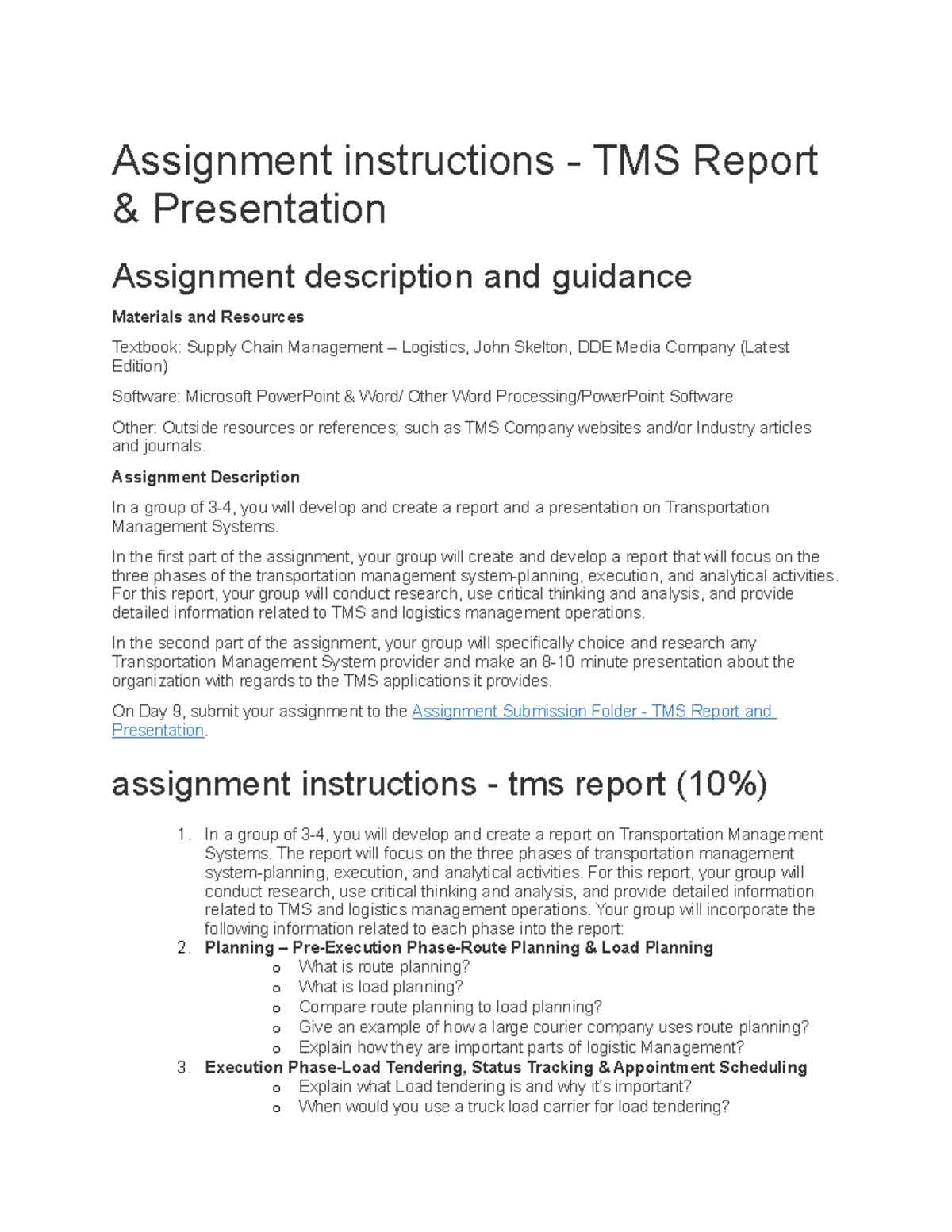 TMS Assignment instructions - Assignment instructions - TMS Report ...