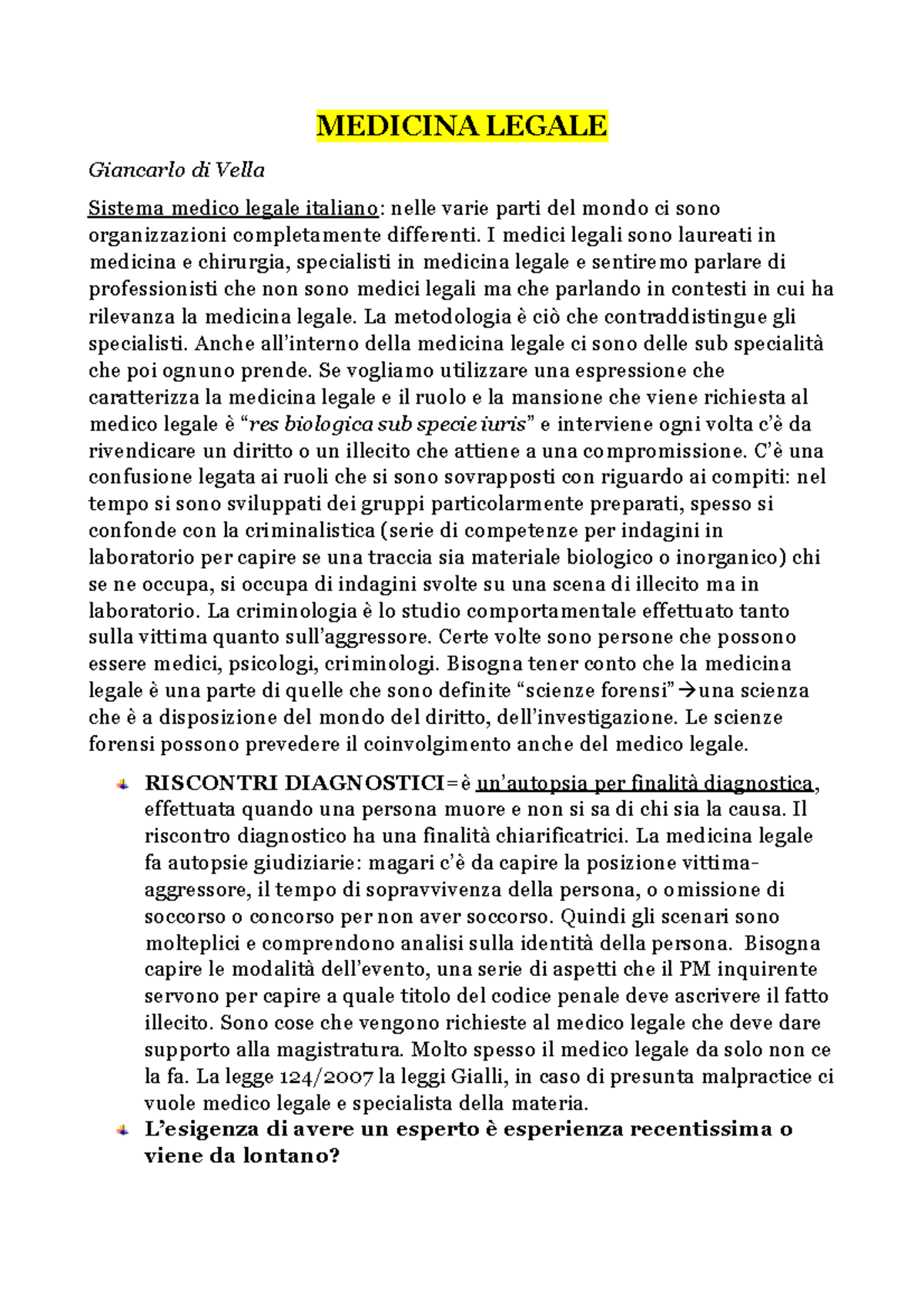 Medicina Legale-Appunti - MEDICINA LEGALE Giancarlo di Vella Sistema ...
