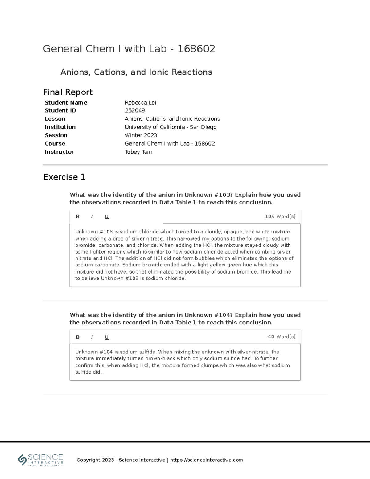 General Chem Iwith Lab 168602 Anions Cationsand Ionic Reactions 252049 ...