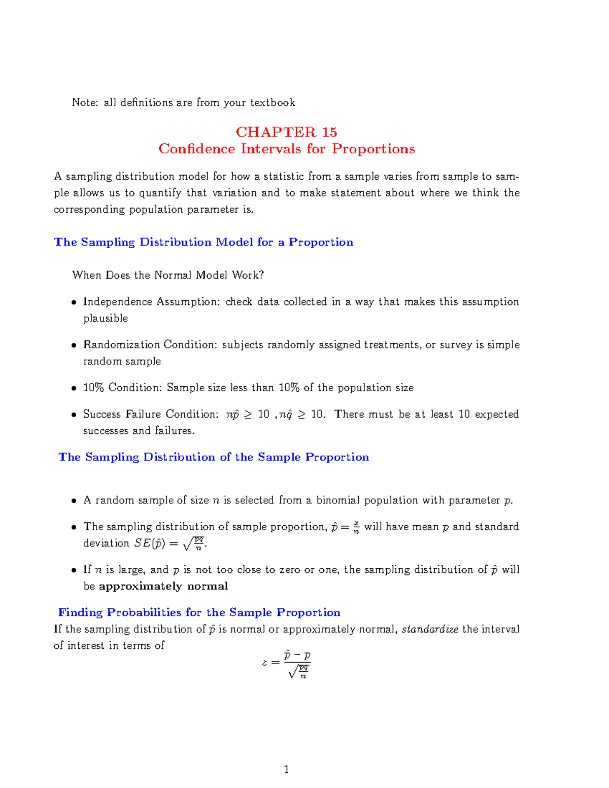 Confidence intervals for proportions - Note: all definitions are from ...