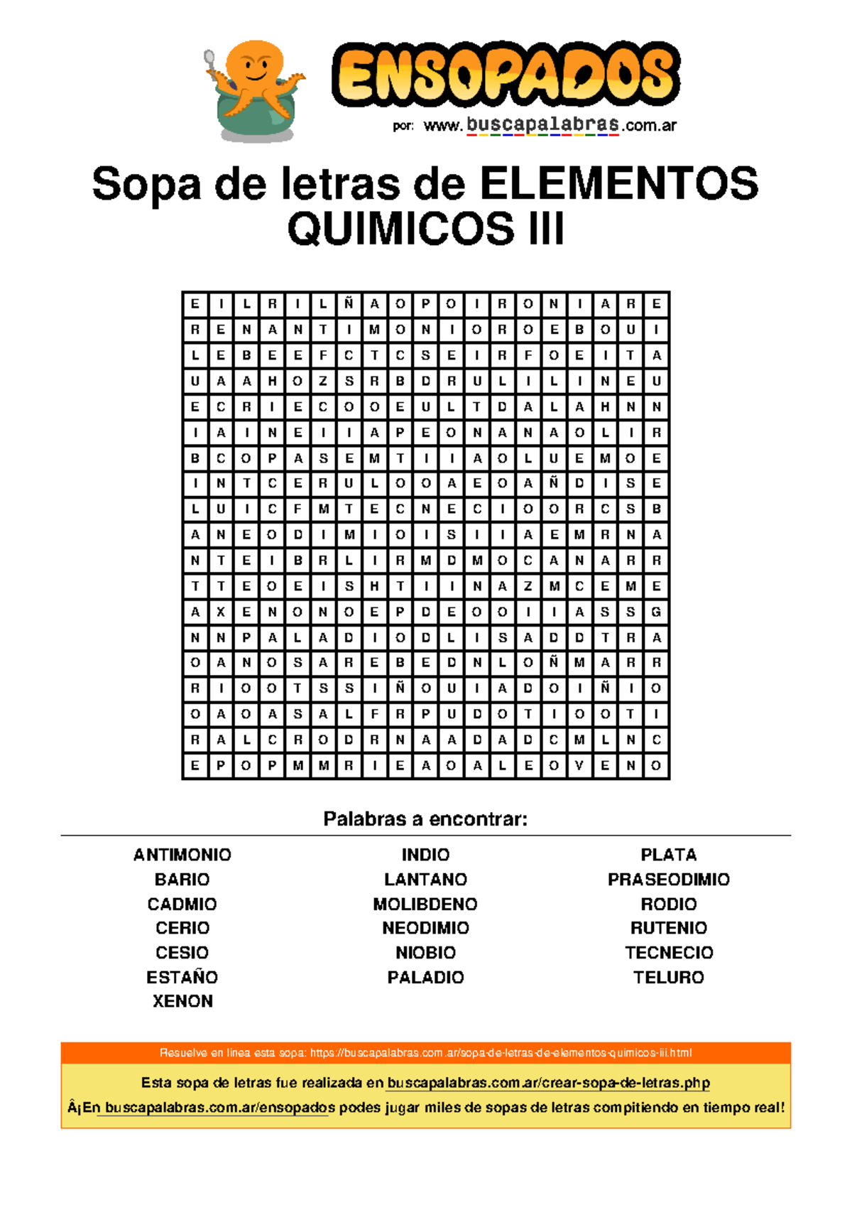 SOPA DE LETRAS IDENTIFICAR ELEMENTOS - Sopa de letras de ELEMENTOS ...