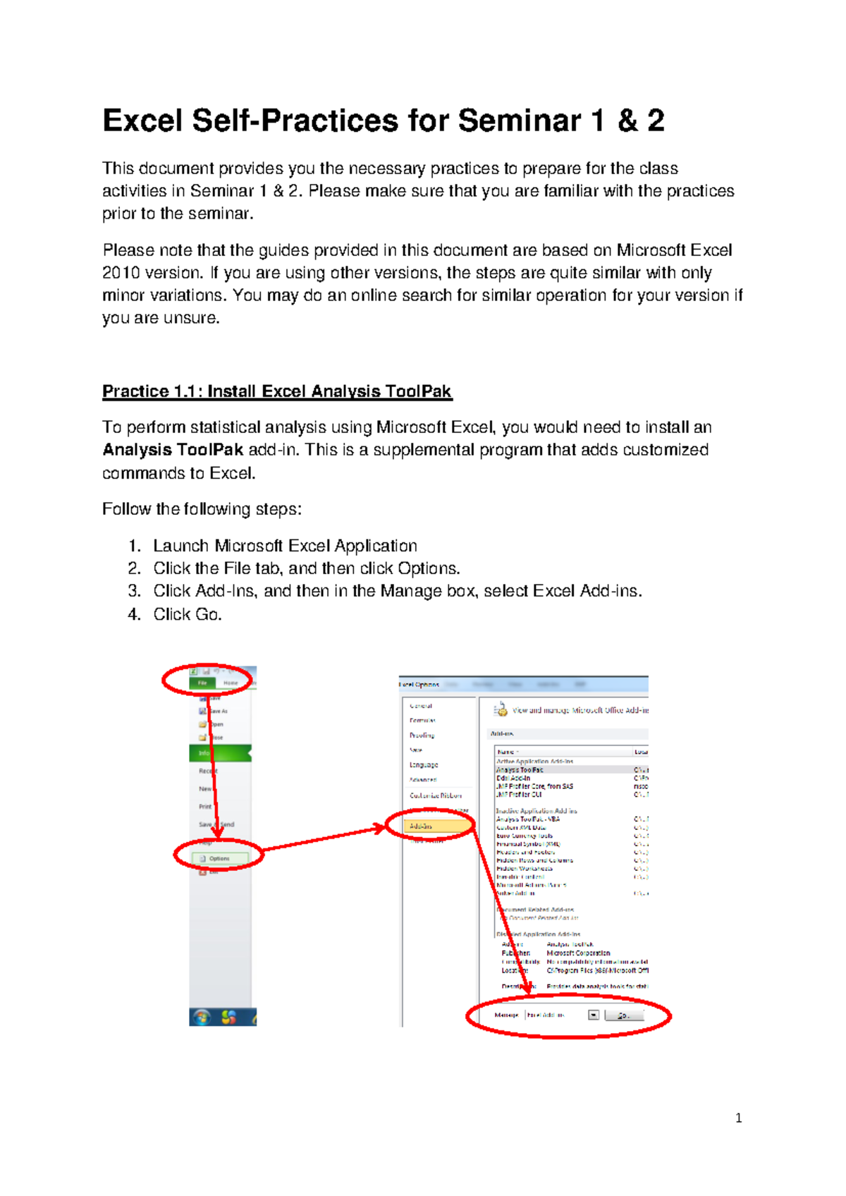 Excel Self-Practices Prior Seminar 1 - Please make sure that you are ...