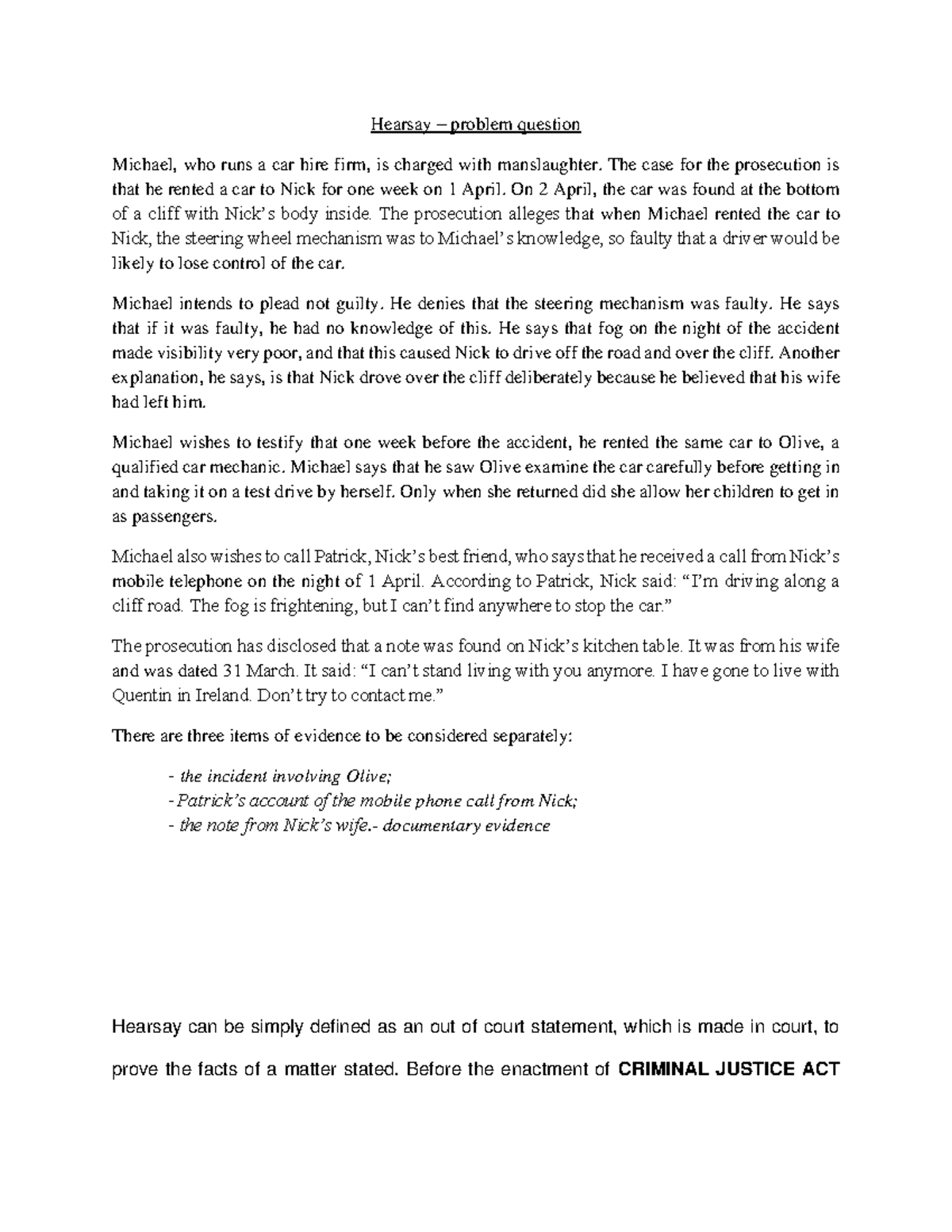 Hearsay problem question-converted - Hearsay – problem question Michael ...