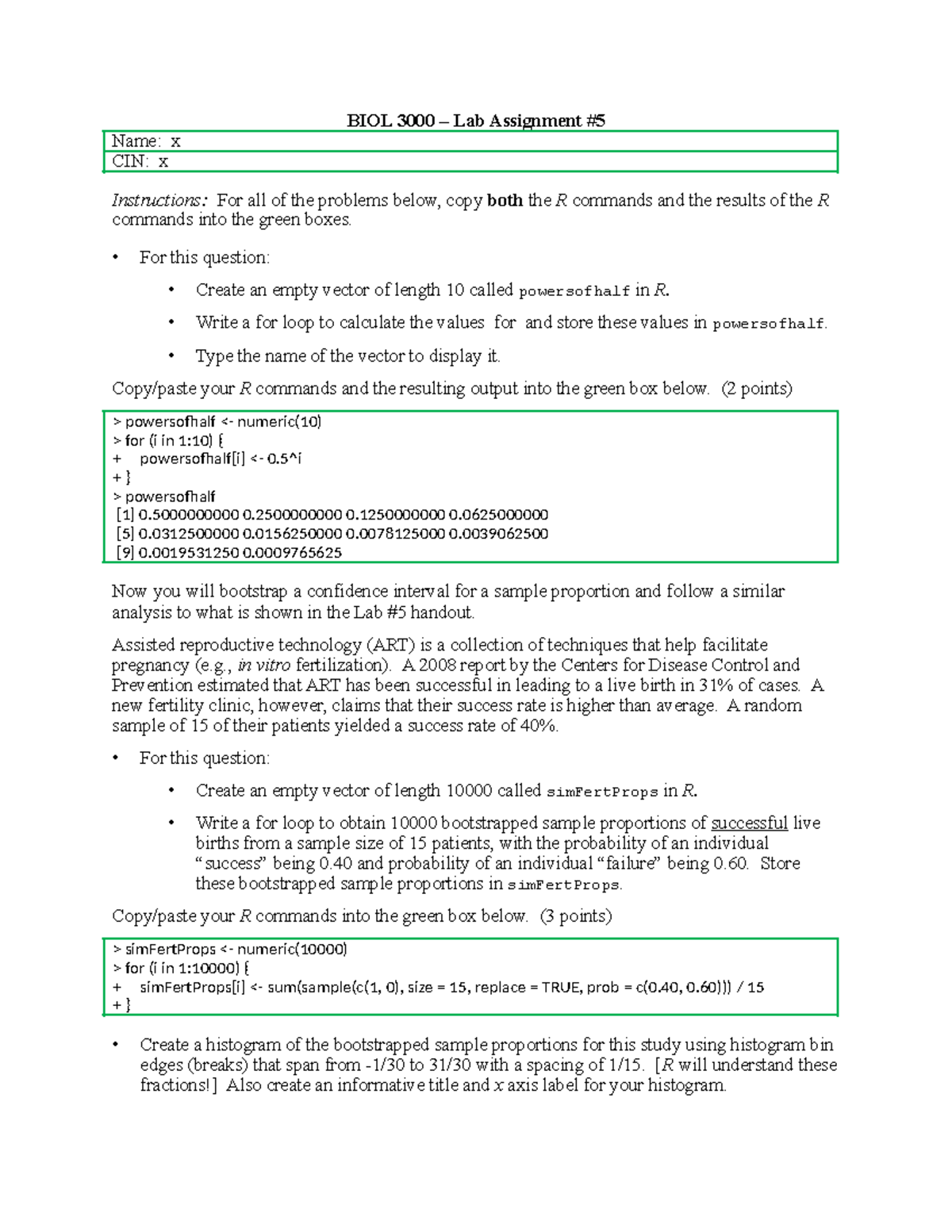 Lab 5 - BIOL 3000 – Lab Assignment Name: x CIN: x Instructions: For all ...