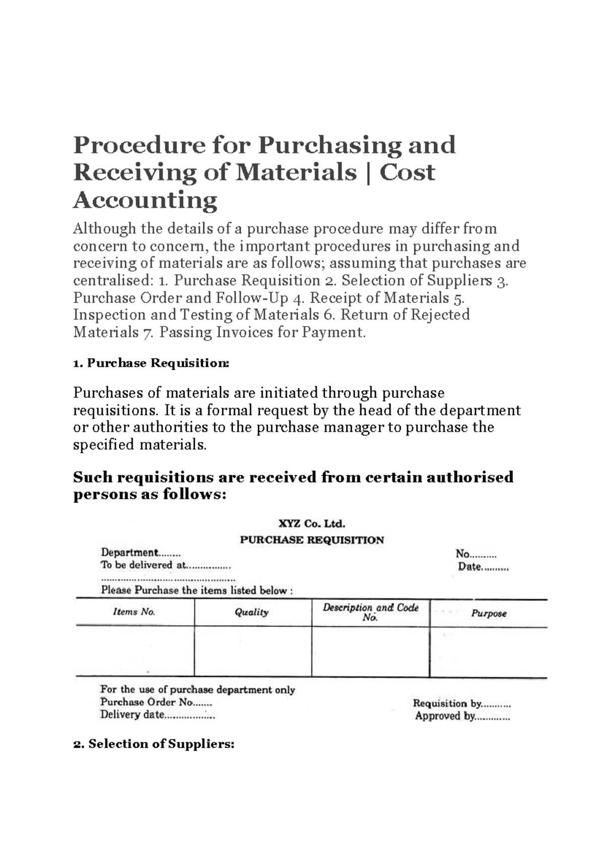 Stores control - notes - Procedure for Purchasing and Receiving of ...