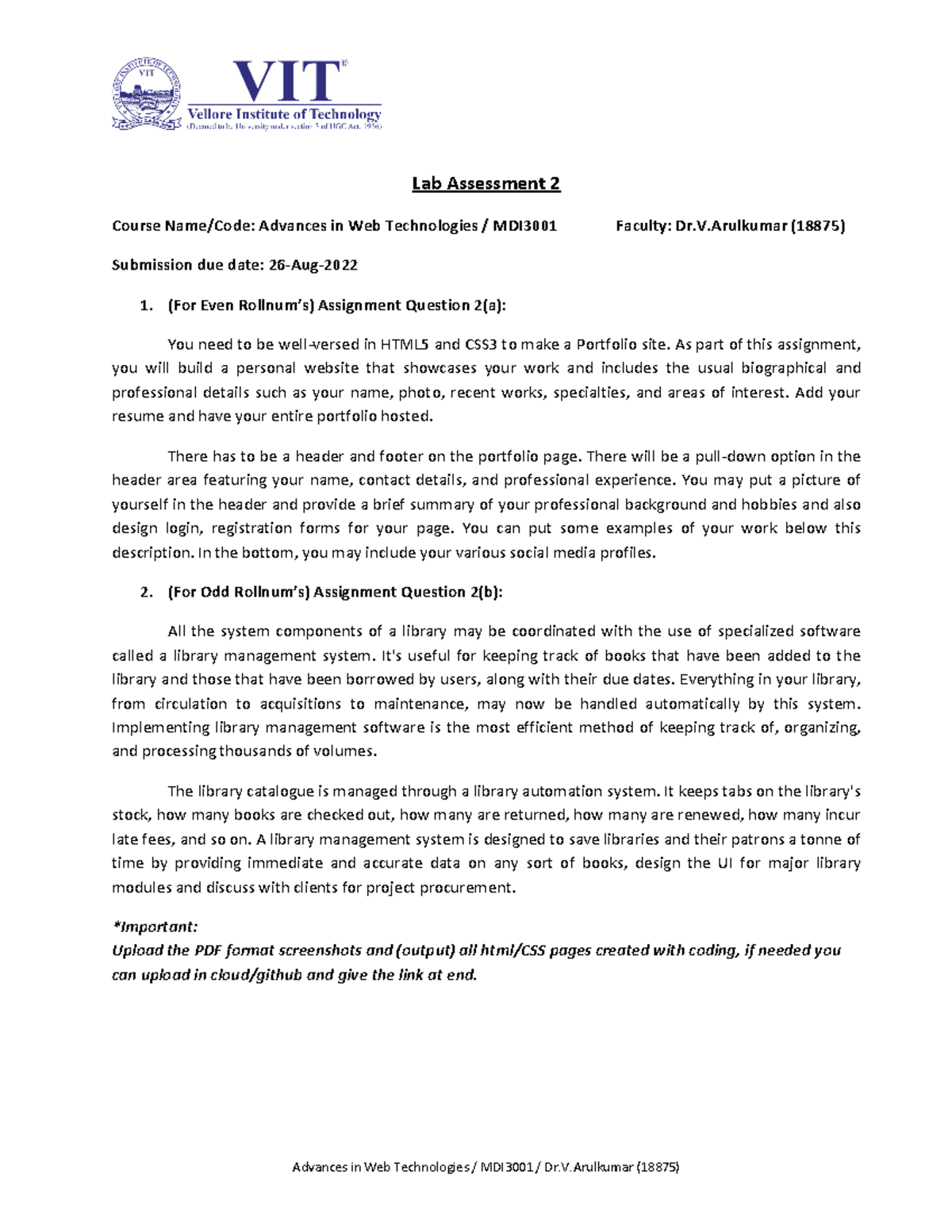 VL2022230104073 AST02 - Advances in Web Technologies / MDI3001 / Dr (18875) Lab Assessment 2 ...