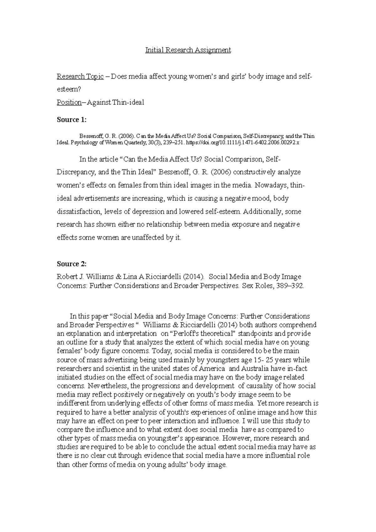 Initial Research Assignment draft 2 - Initial Research Assignment ...