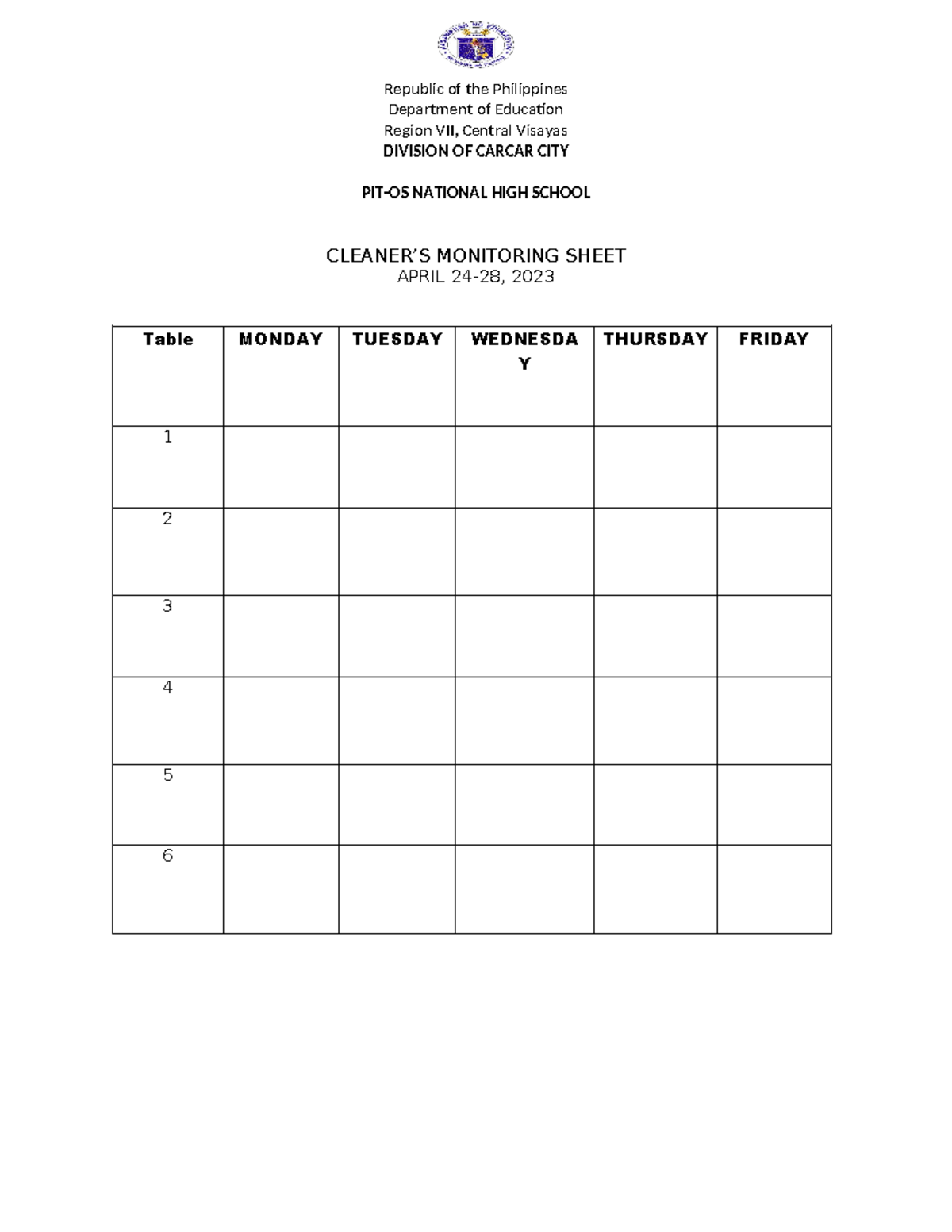 Cleaner - Schedule - BEED_Content Education - Republic of the ...