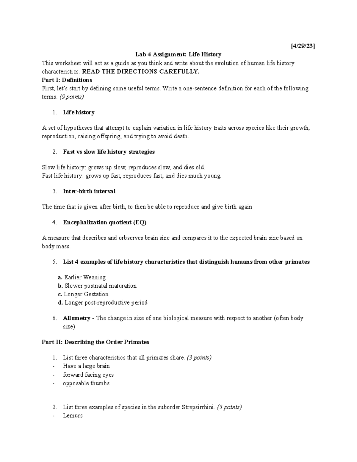 Anthp 105- lab 4- life history - [4/29/23] Lab 4 Assignment: Life ...