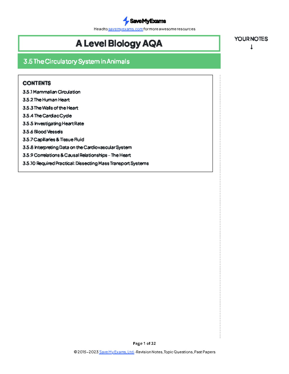 3 The circulatory system in animals - Page 1 of 32 A Level Biology AQA ...