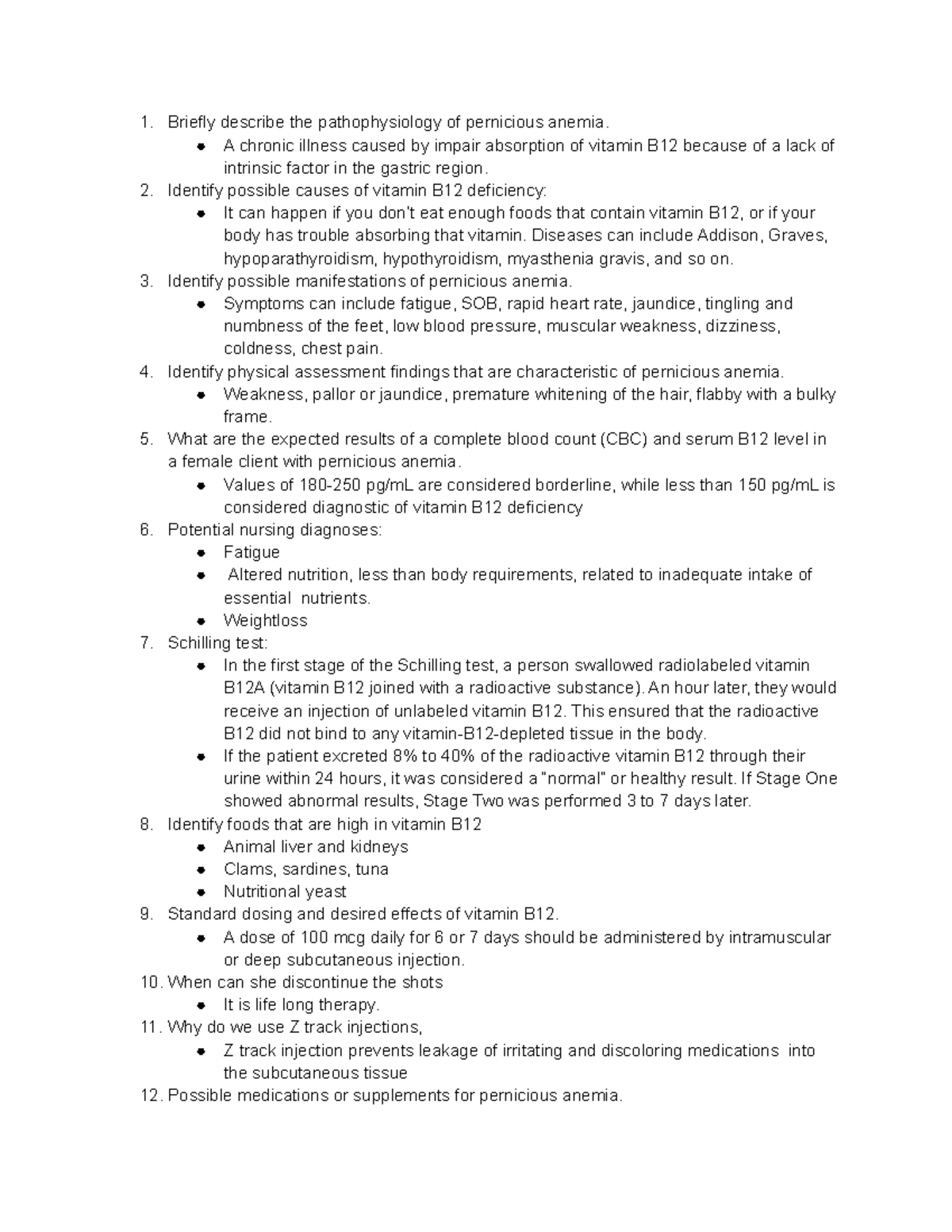 Anemia - notes - Briefly describe the pathophysiology of pernicious ...