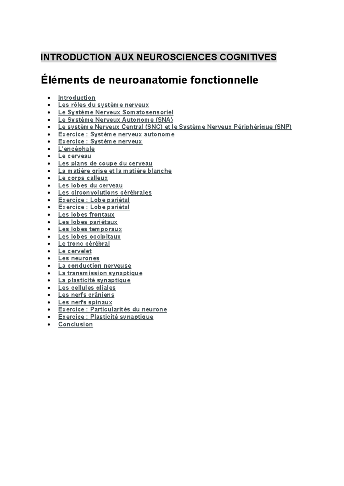 Introduction AUX Neurosciences Cognitives - INTRODUCTION AUX NEUROSCIENCES COGNITIVES Éléments ...