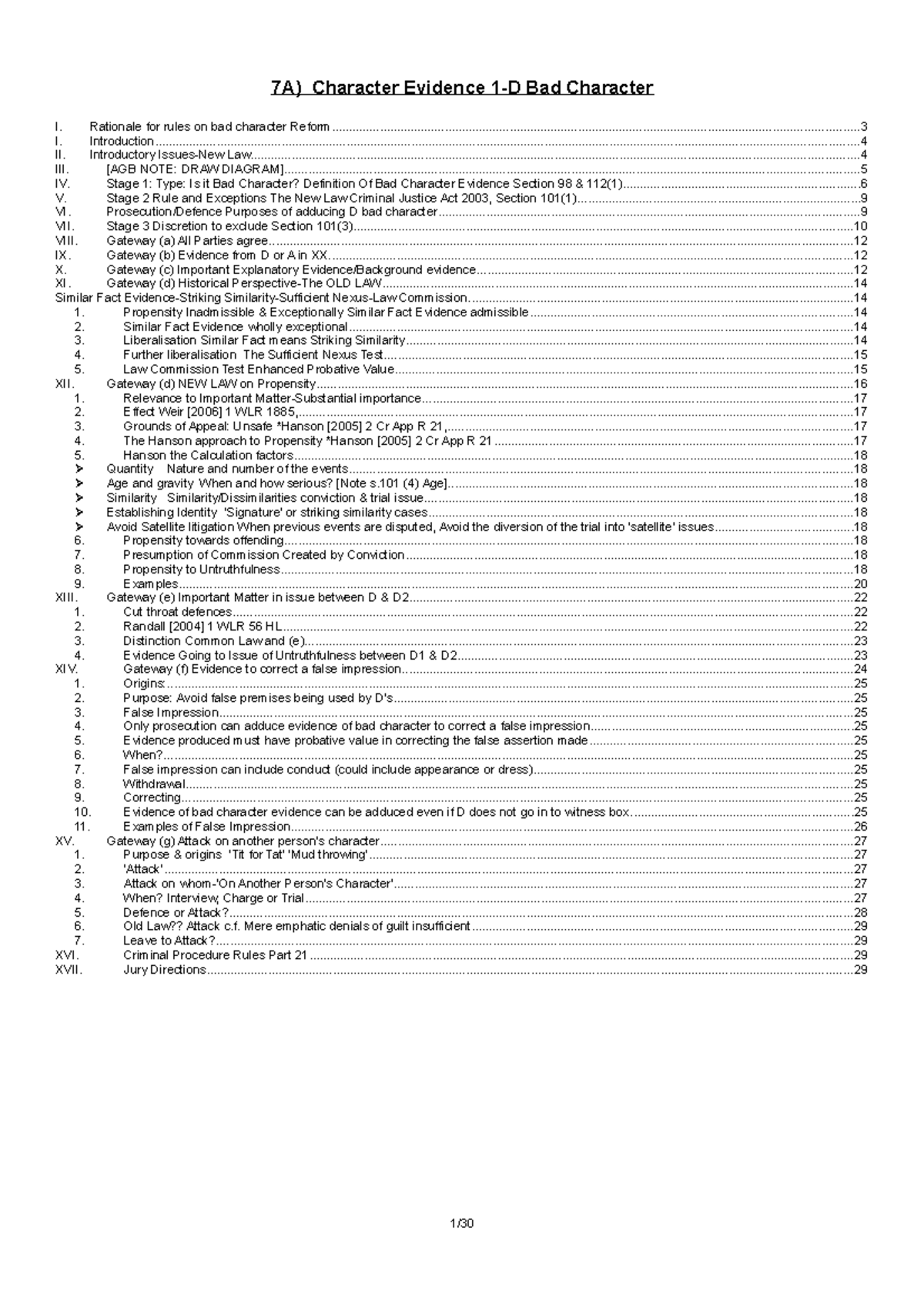 Bad Character - 7A) Character Evidence 1-D Bad Character I. Rationale ...