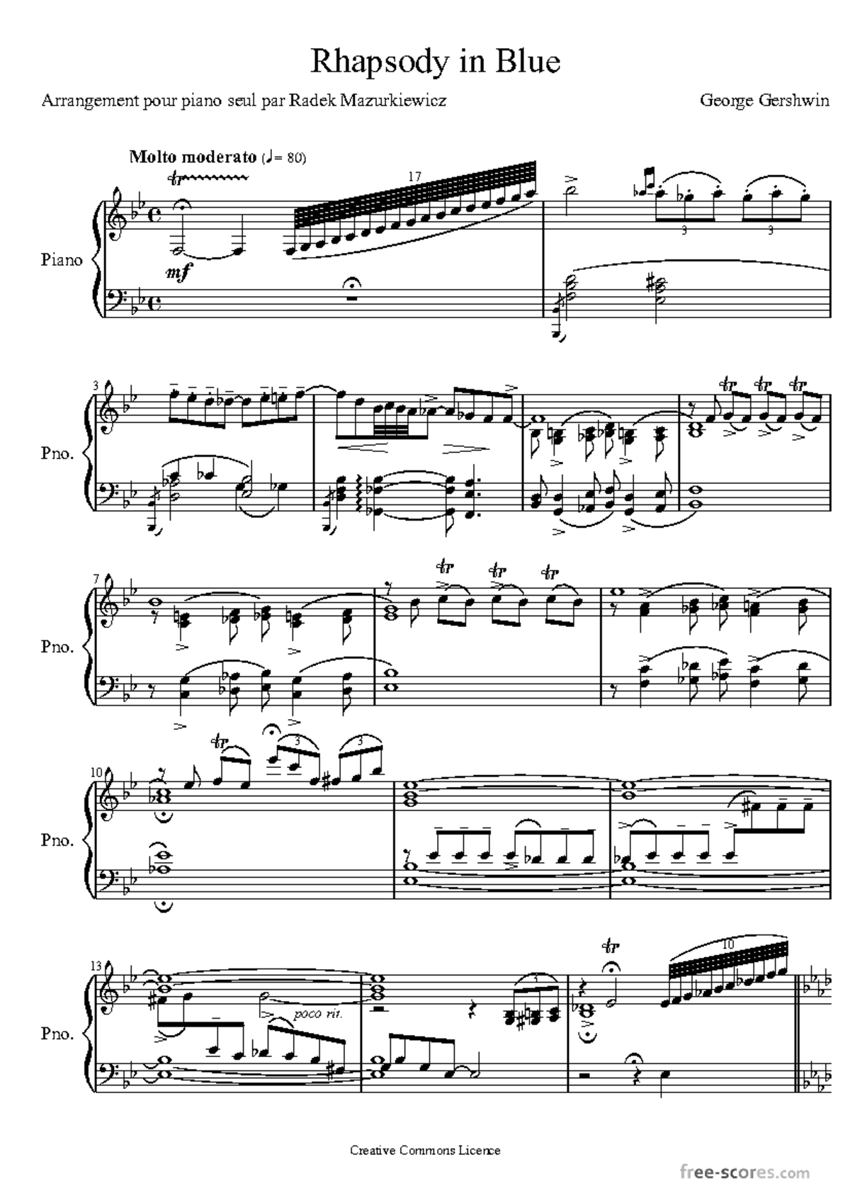 Rhapsody in blue - poco rit. Molto moderato ( = 80) 10 3 3 3 3 3 17 ...
