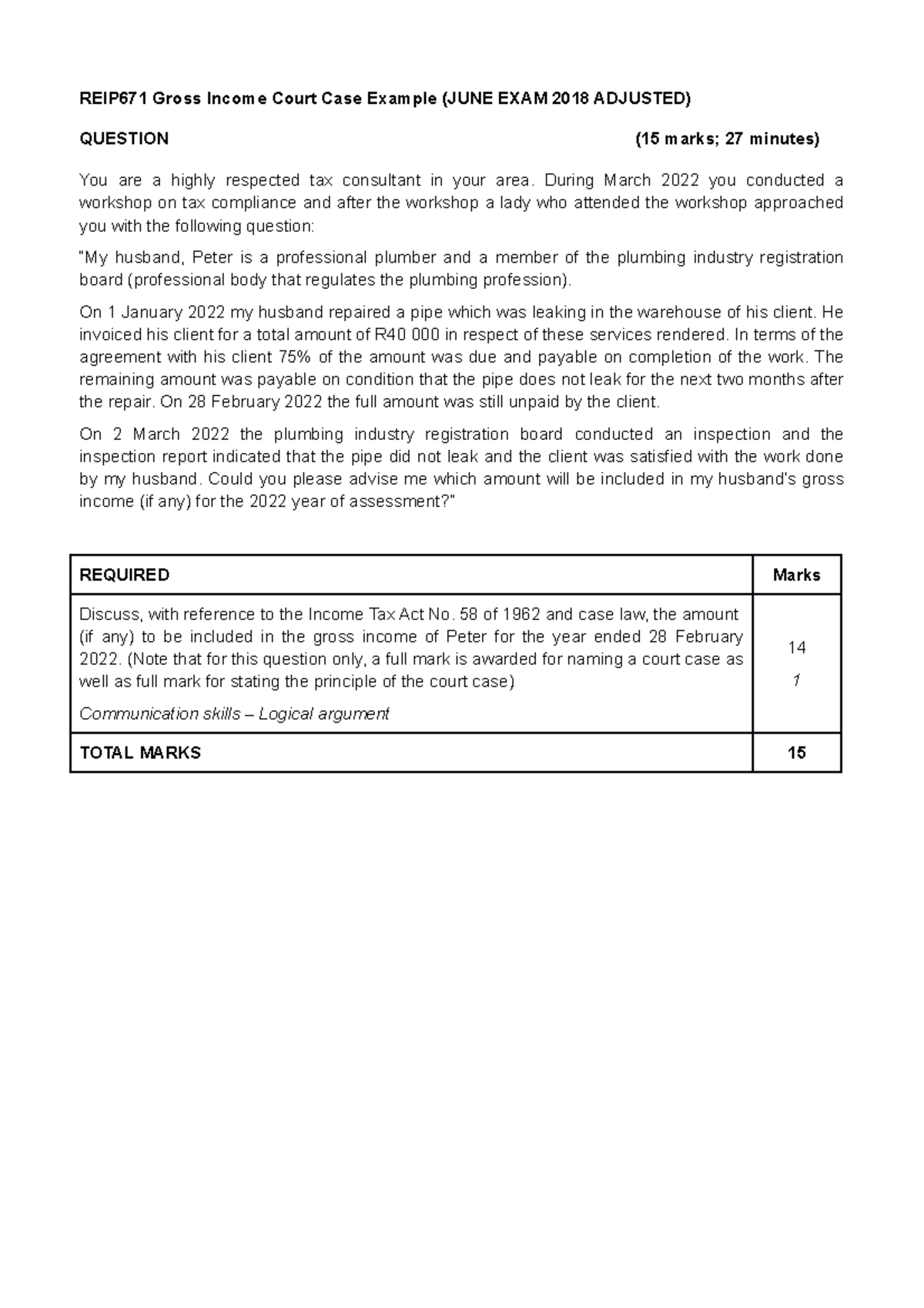 GI Court CASE Class Example - REIP671 Gross Income Court Case Example ...
