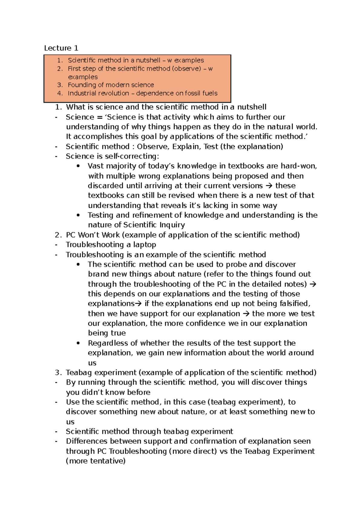 Lecture 1 - Lecture 1 1. What is science and the scientific method in a nutshell - Science ...