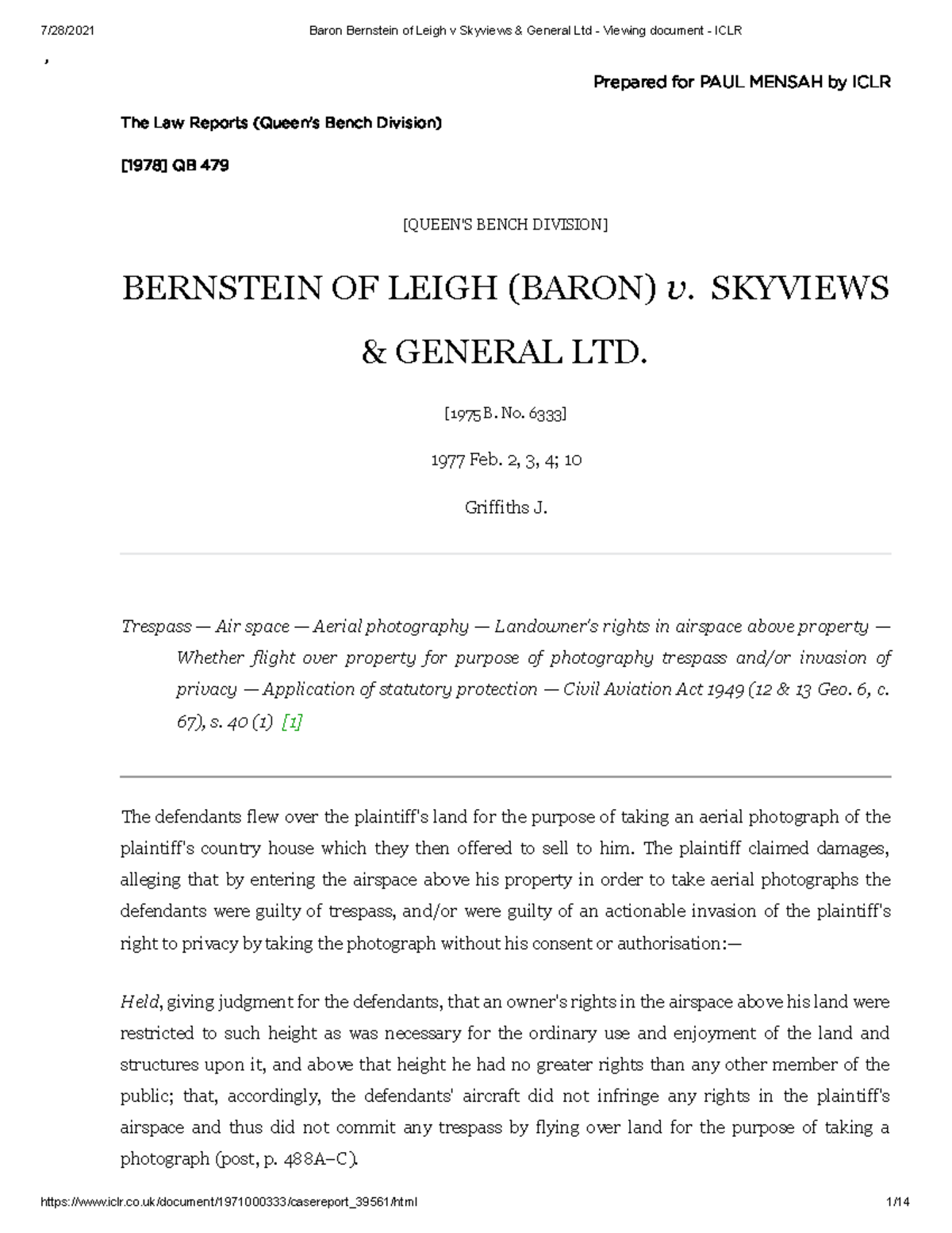 Baron Bernstein of Leigh v Skyviews & General Ltd - Viewing document ...