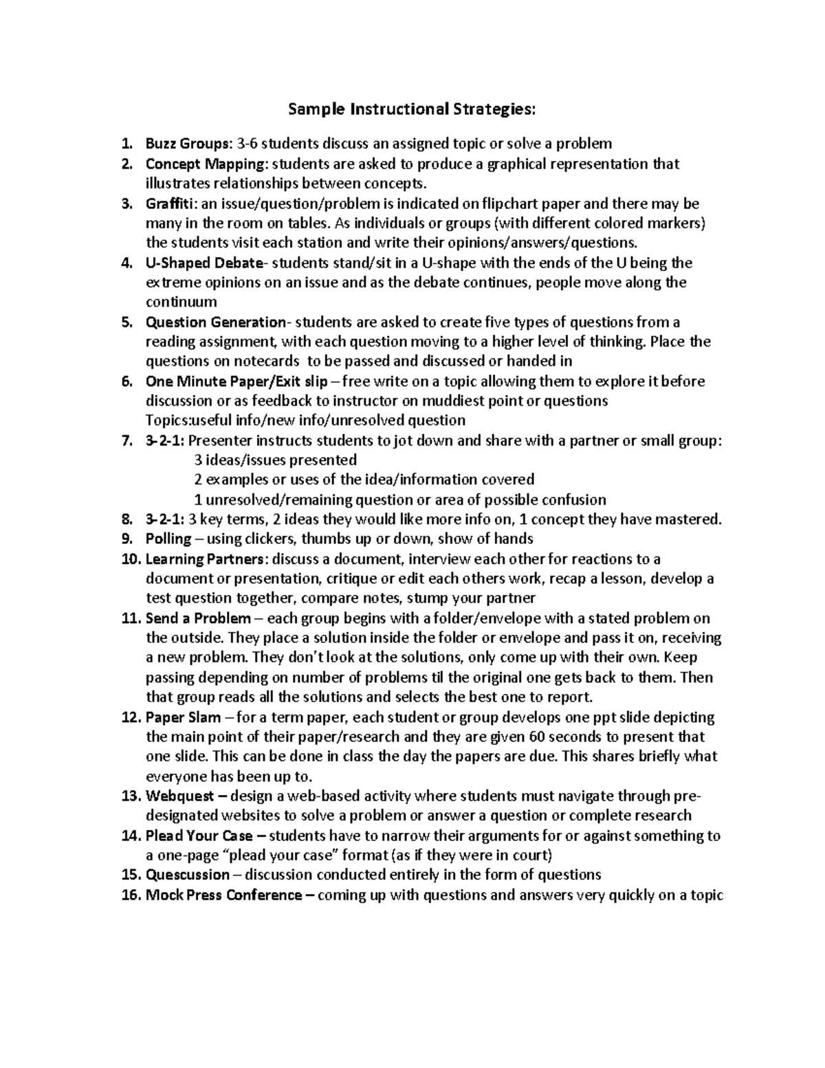 Sample Instructional Strategies 5982 - Sample Instructional Strategies ...