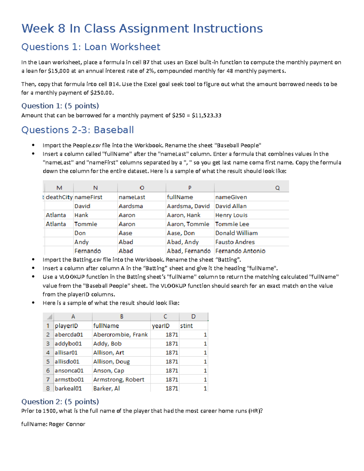 In Class Advanced Skills Assignment Instructions and Responses - Week 8 ...