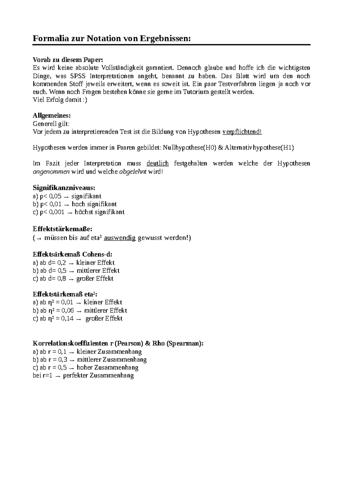 Formaliaübersicht - Übersicht über die wichtigsten Formalia für die ...