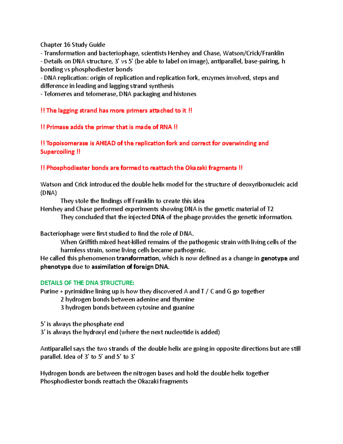 Chapter 16 Study Guide - Chapter 16 Study Guide Transformation and ...