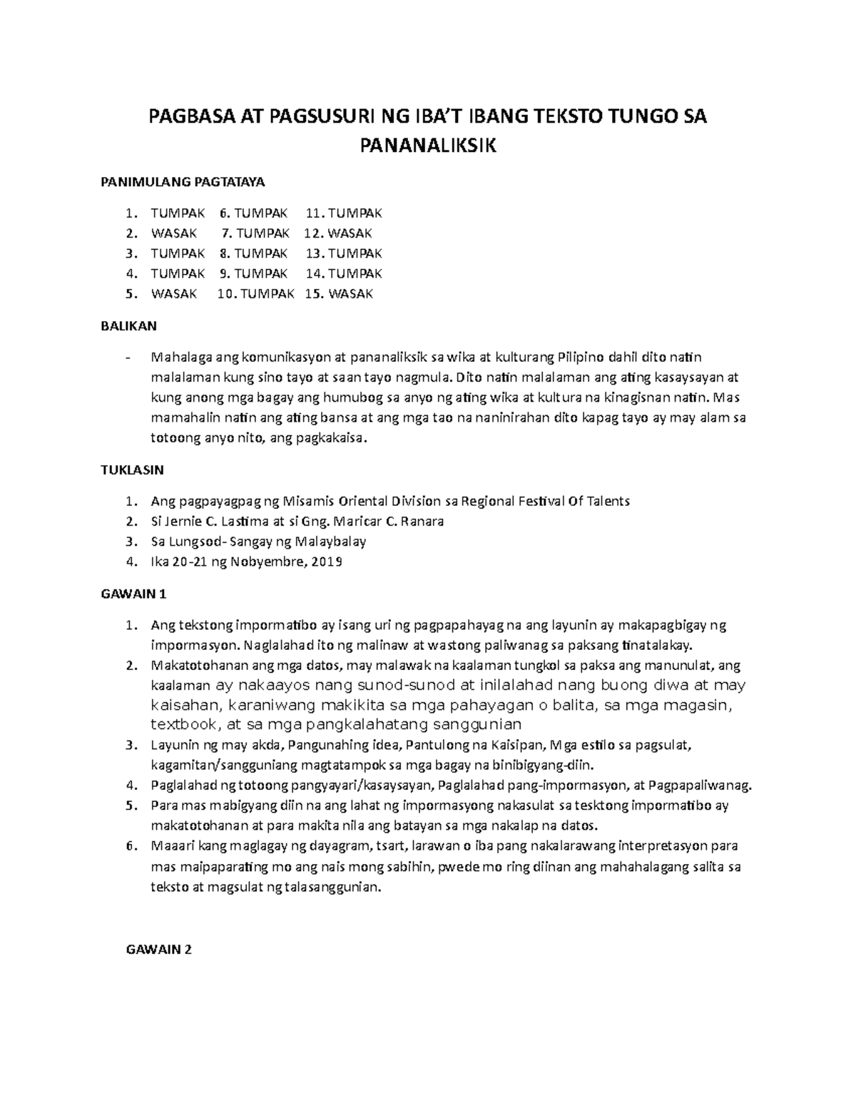Pagbasa at Pagsusuri ng... Q3 M1 Week 1-2 - PAGBASA AT PAGSUSURI NG IBA ...
