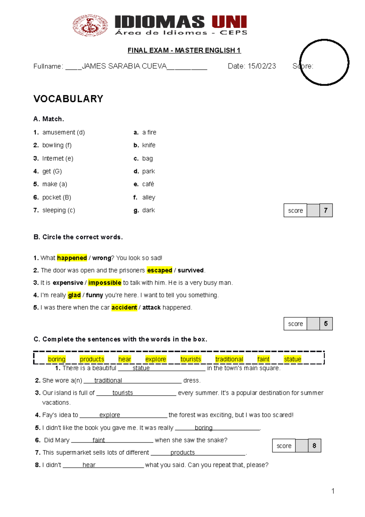 Final exam - Master 1 James Sarabia - FINAL EXAM - MASTER ENGLISH 1 ...